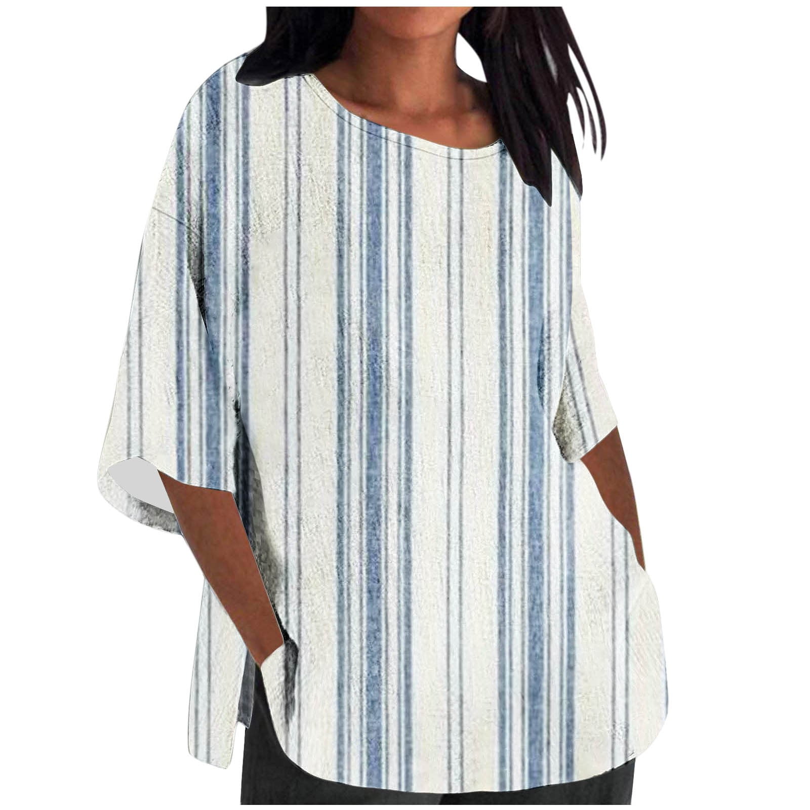 Zpanxa Blouses for Women Fashion Casual Cropped 3/4 Sleeve Print Loose ...