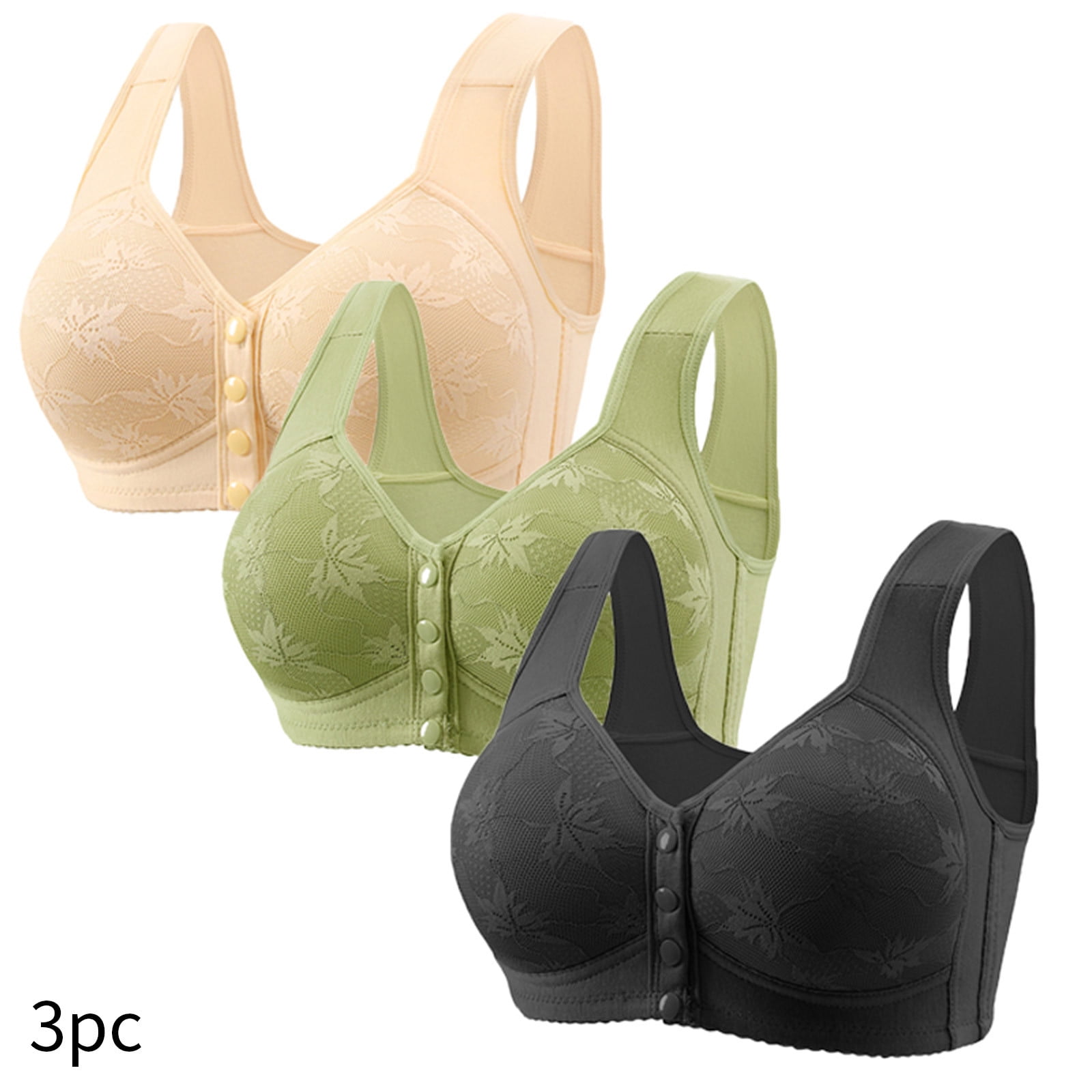 Zpanxa Bras for Women 3 Pack Wireless Front Closure Bras Plus Size Lace ...