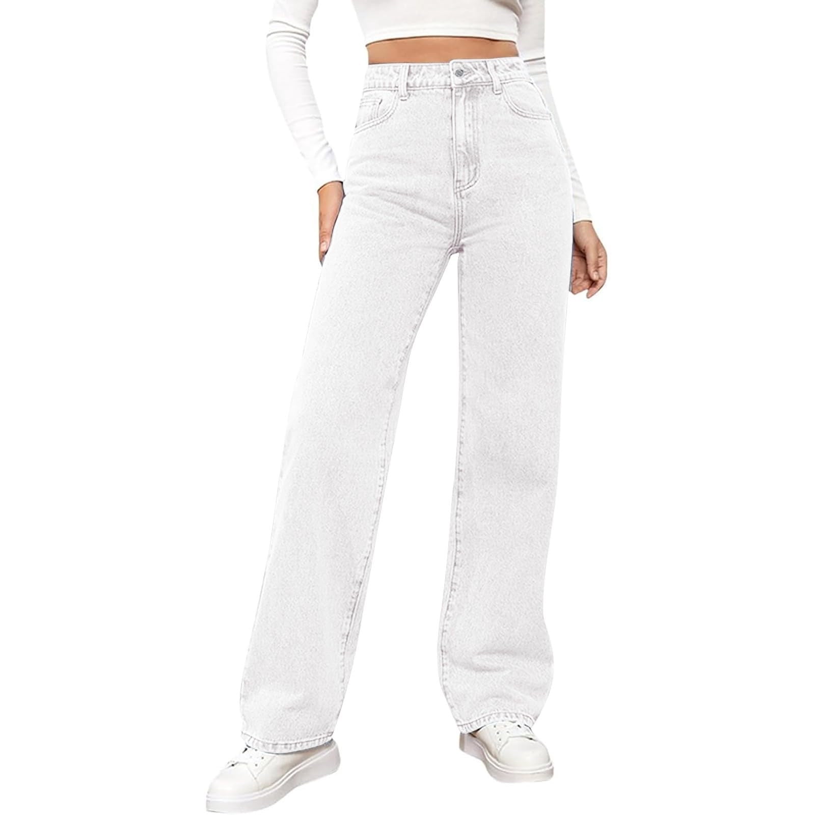 Zpanxa High Waisted Straight Leg Jeans Modernized Vintage Wide Leg ...