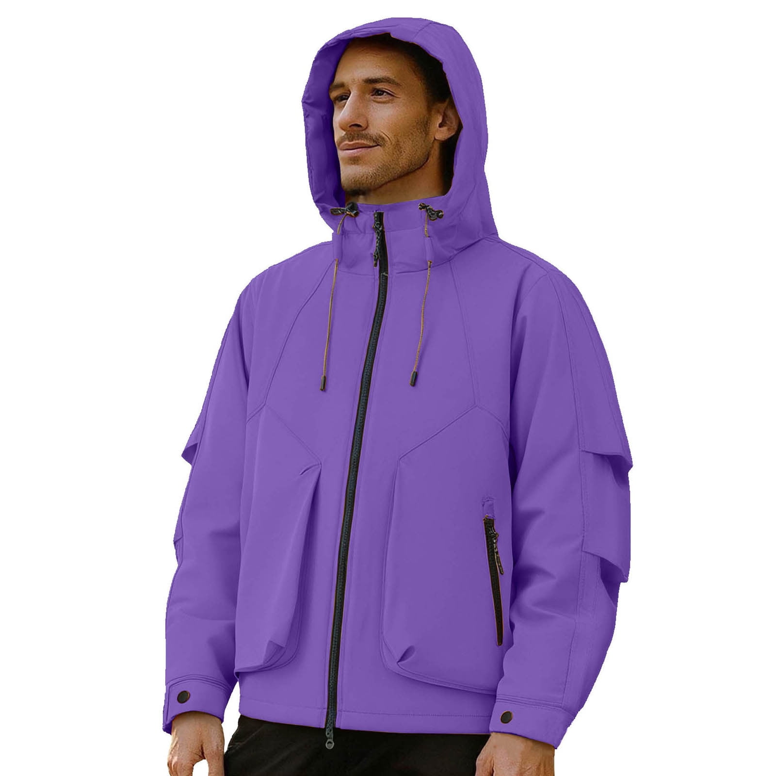 Zpanxa Men's Heavy-Duty Waterproof Workwear Raincoat Hooded Jacket with ...