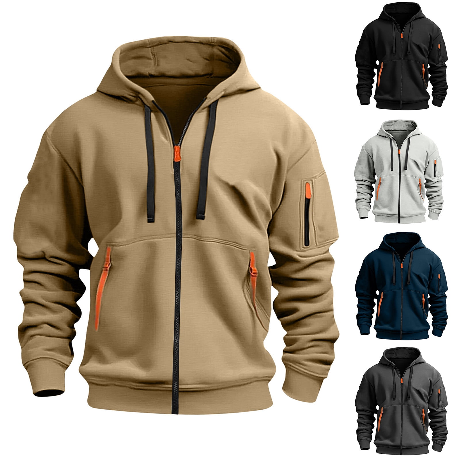 Zpanxa Men's Training Jacket with Cargo Pockets Hooded Solid Color ...
