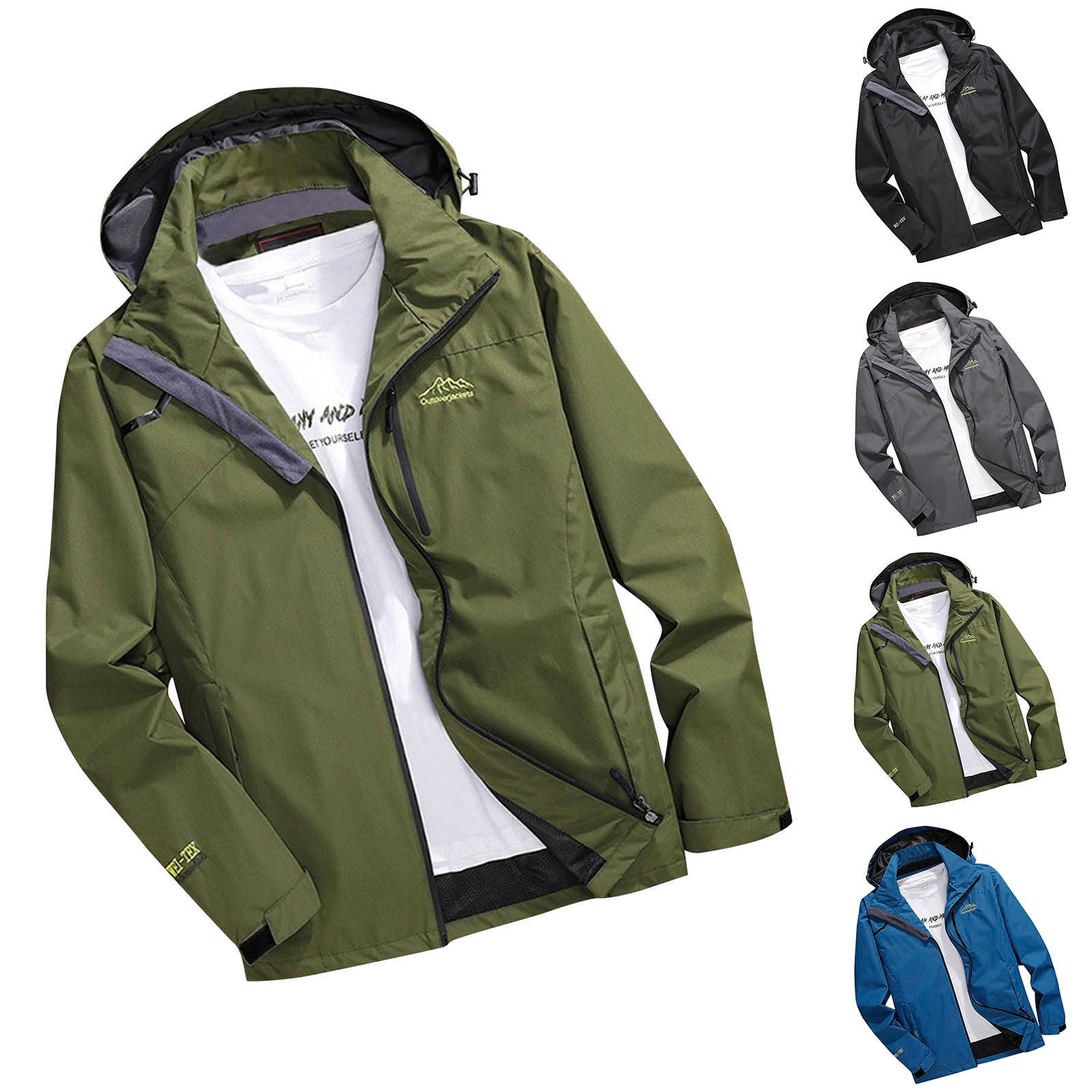 Zpanxa Men's Waterproof Windbreaker Jacket Hooded Loose Fit Solid Color ...