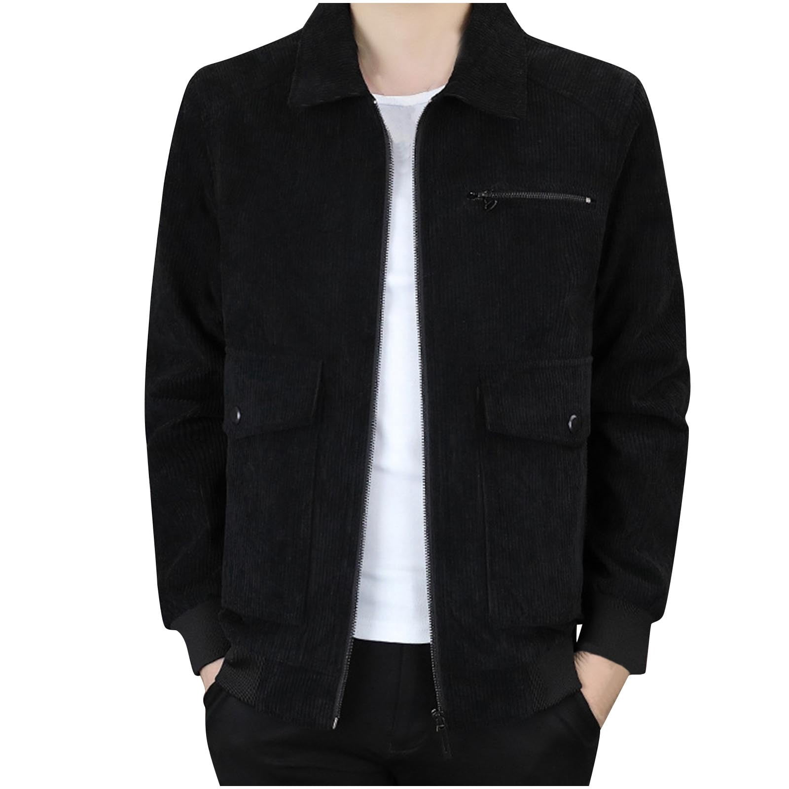 Zpanxa Men's Work Jacket Solid Color with Zipper Pockets Loose Fit Long ...