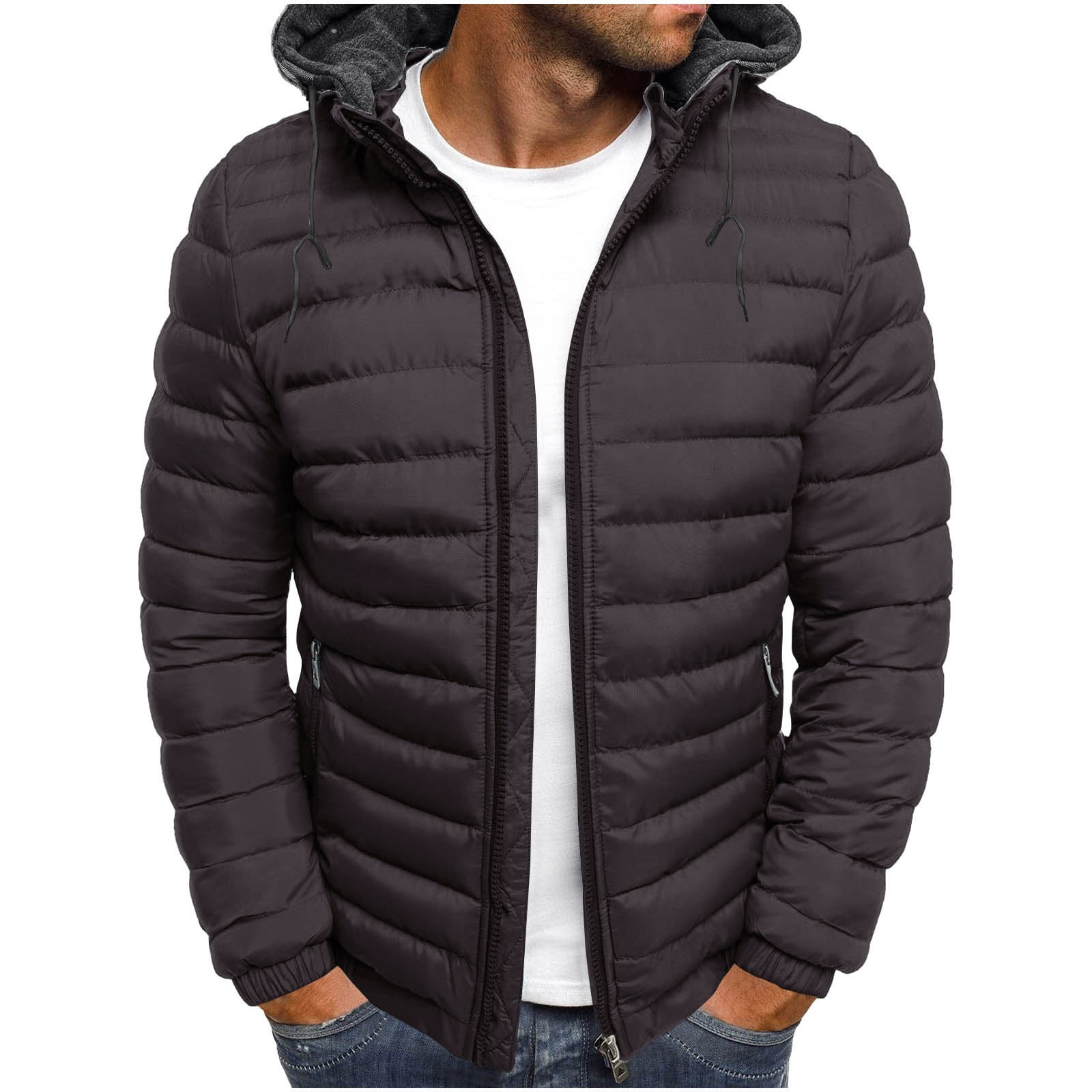 Zpanxa Men's Solid Color Hooded Winter Coat, Warm Cotton Padded Jacket ...