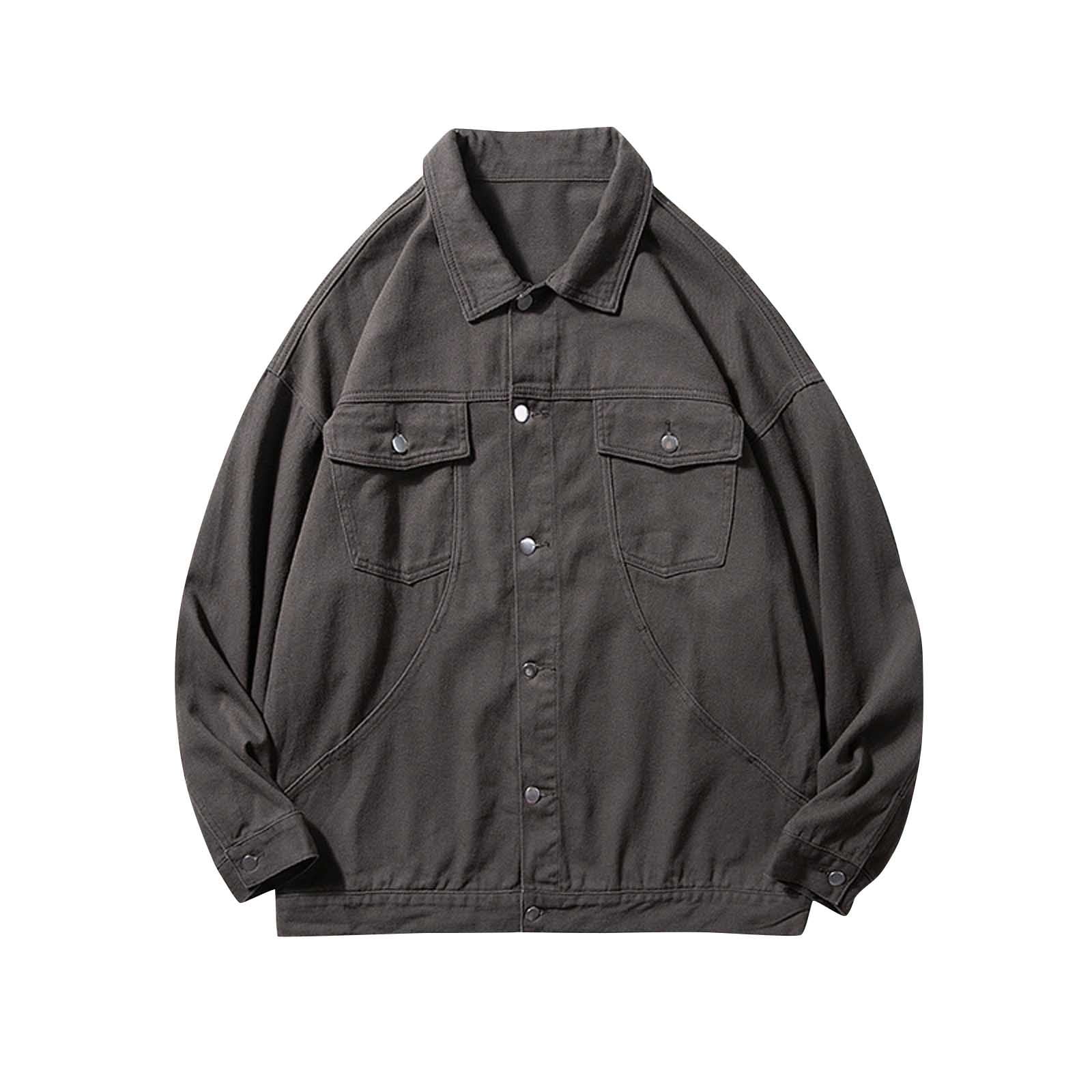 Zpanxa Mens Winter Jacket Men Denim Jacket Multi-pocket Lapel Metal ...