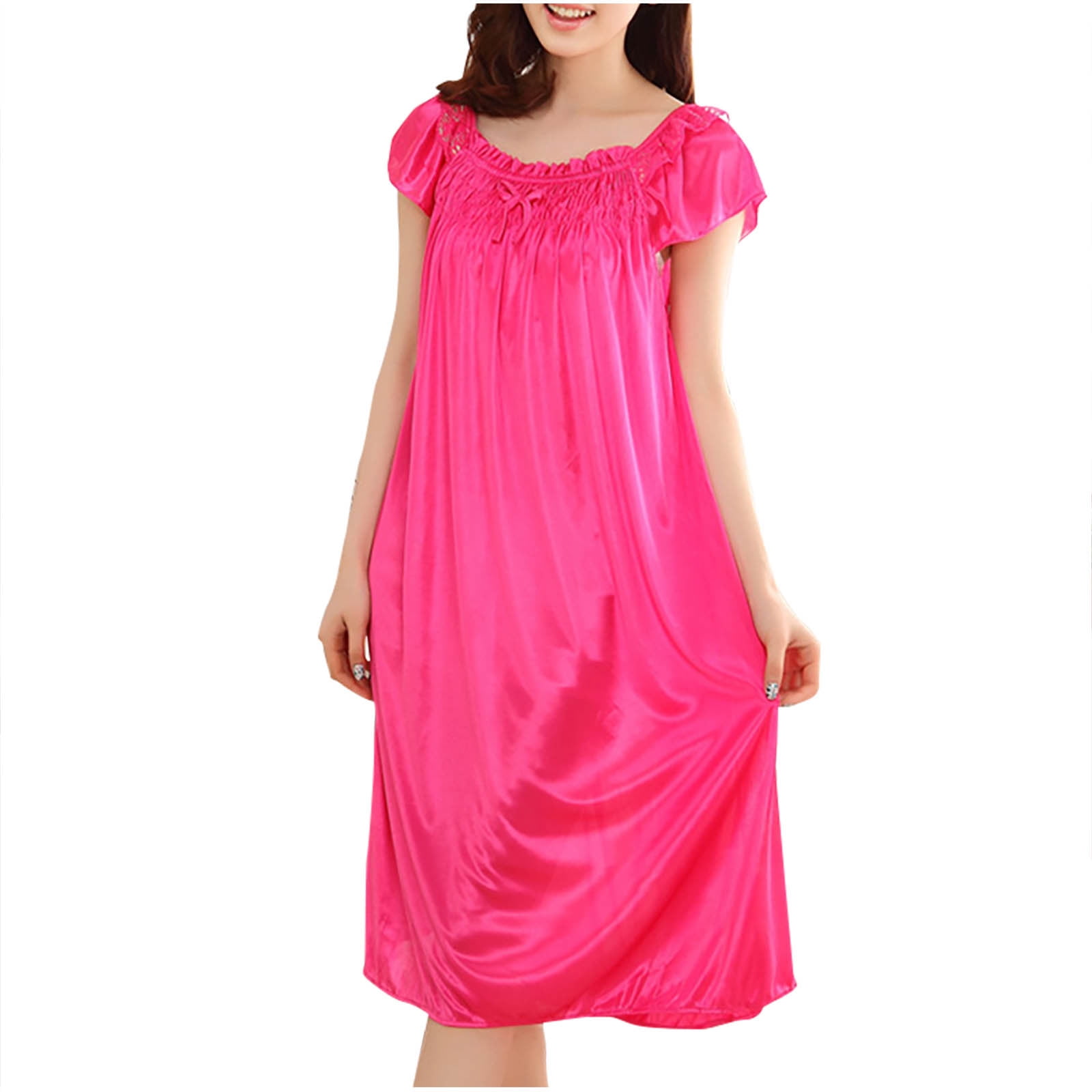 Zpanxa Pajamas for Women, Nightgowns for Women Fashion Solid Color Bow ...