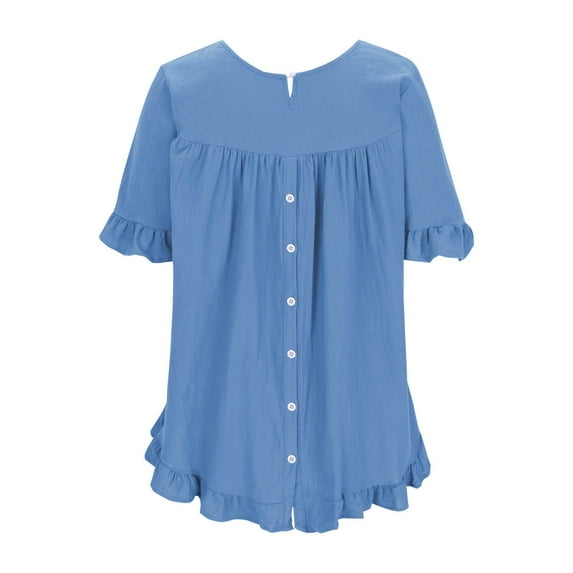 Zpanxa Ruffle Detail Button Top, Women's Ramie Short Sleeve Blouse ...