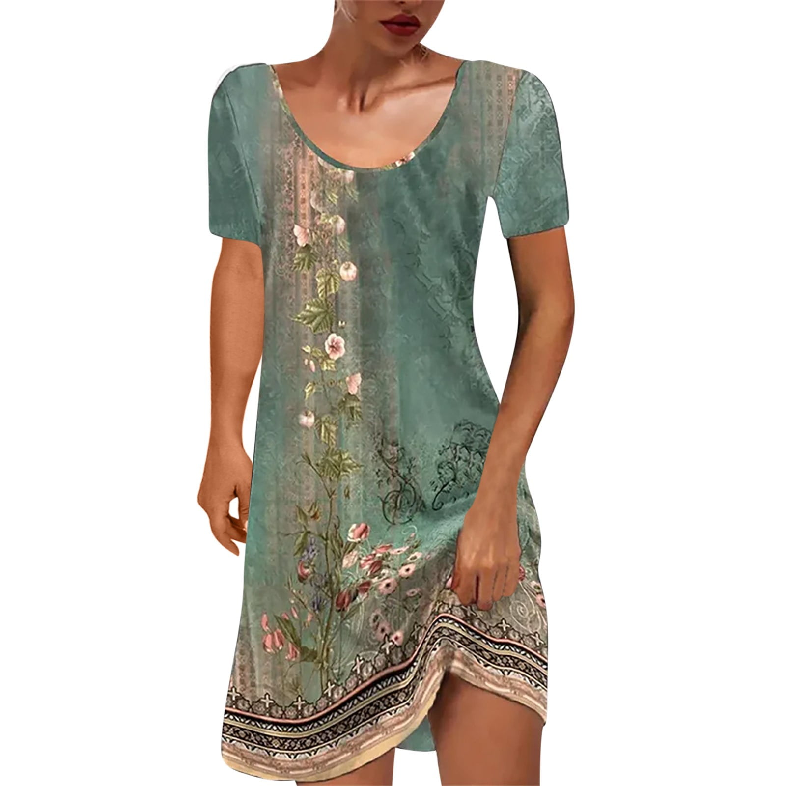 Zpanxa Summer Dresses for Women 2024 Fashion V-Neck Short Sleeve Print ...