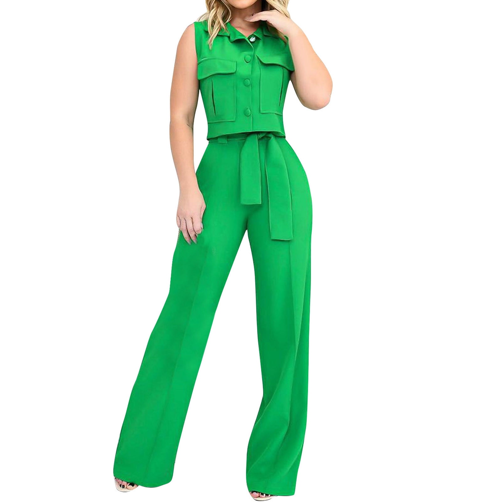 Zpanxa Two Piece Sets for Women Summer Outfits, Solid Color Sleeveless ...