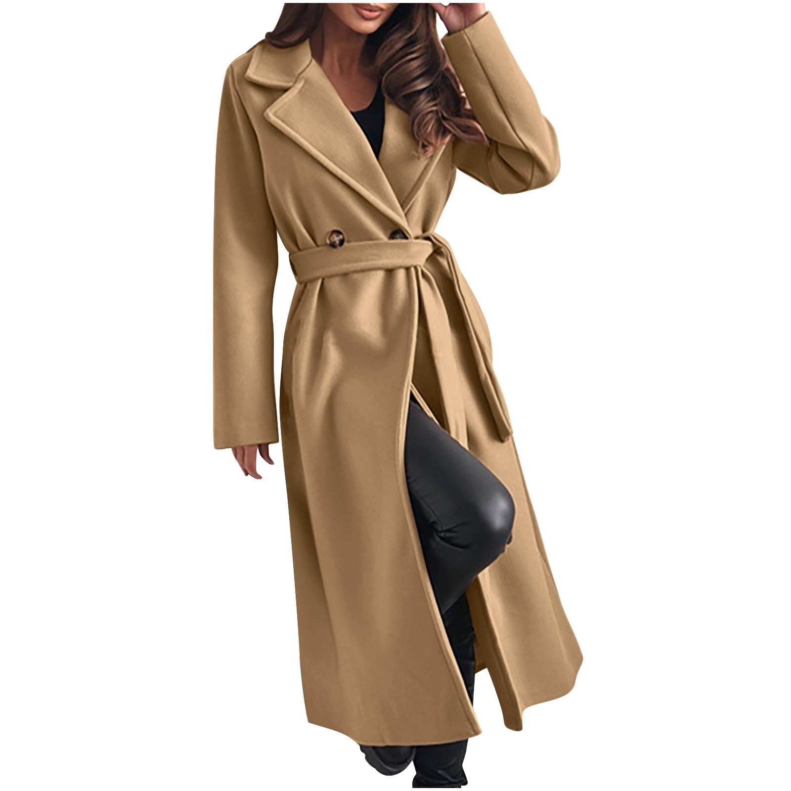 Zpanxa Women's Belted Trench Coat Lightweight Wool Blend, Tailored Fit ...
