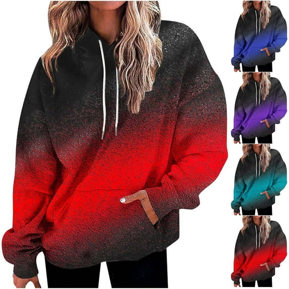 Zpanxa Women's Gradient Glitter Hooded Sweatshirt Long Sleeve Pullover ...