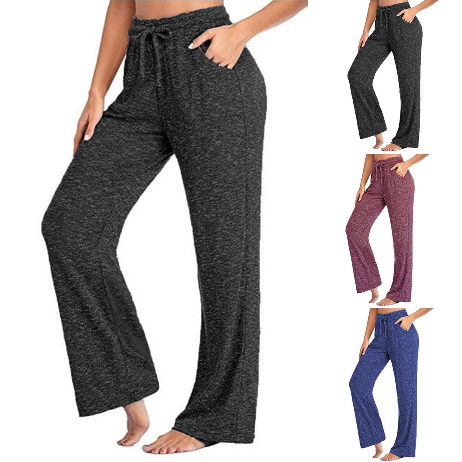 Zpanxa Women's High Waist Yoga Pants Wide Leg Loose Fit Solid Color ...
