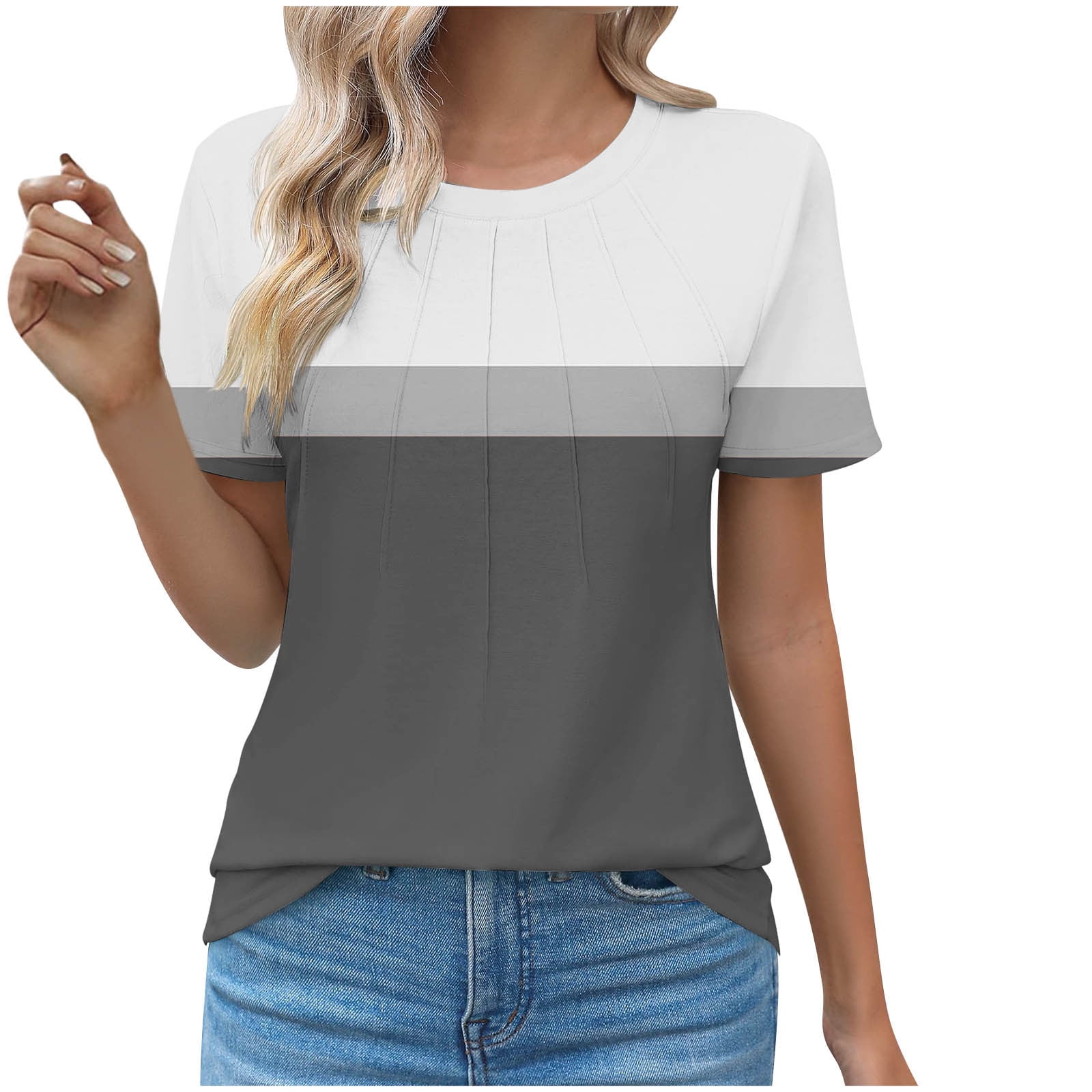 Zpanxa Women's Ruffle Detail Short Sleeve Top Striped Print Color Block ...