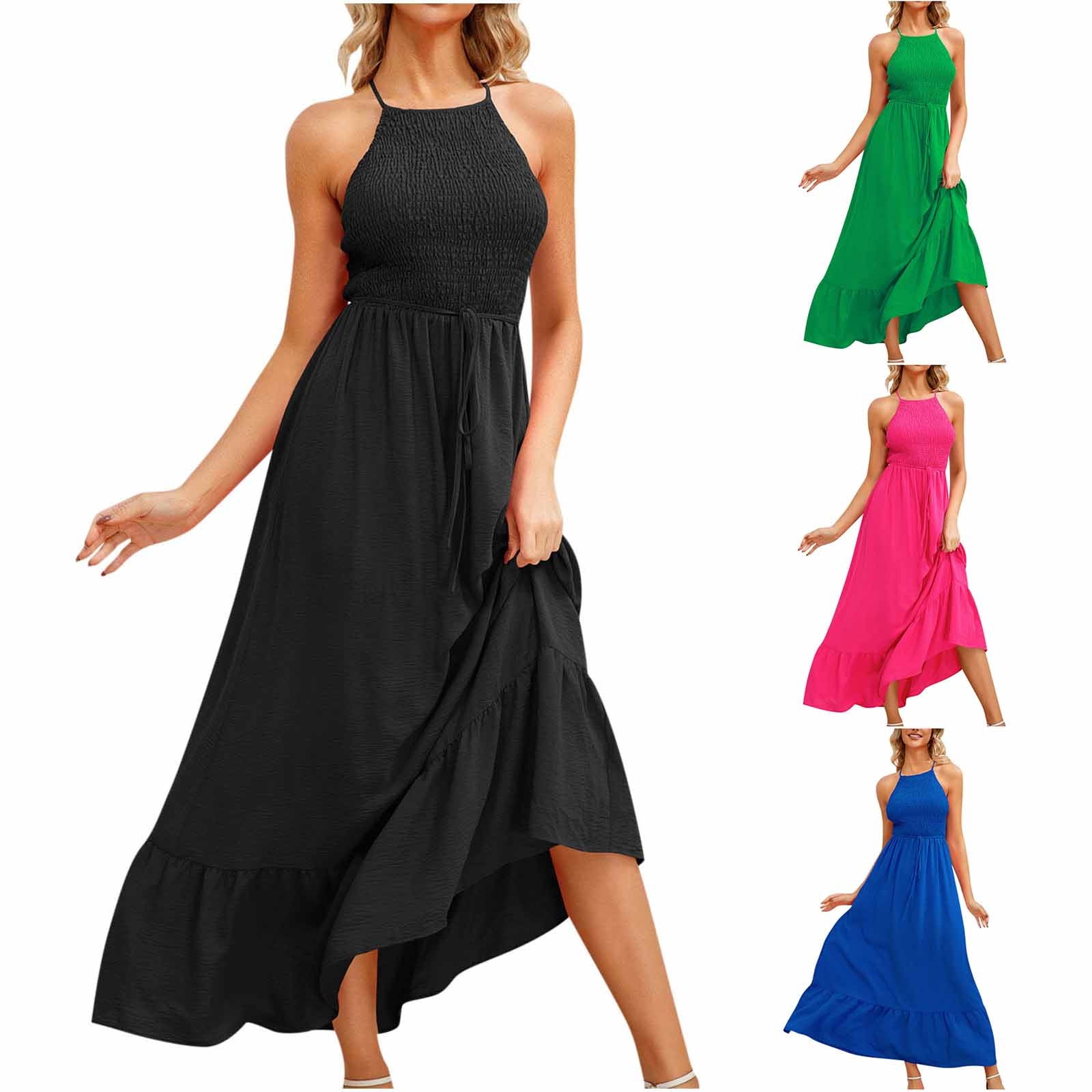 Zpanxa Women's Sexy Strappy Beach Dress Sleeveless Round Neck Maxi ...