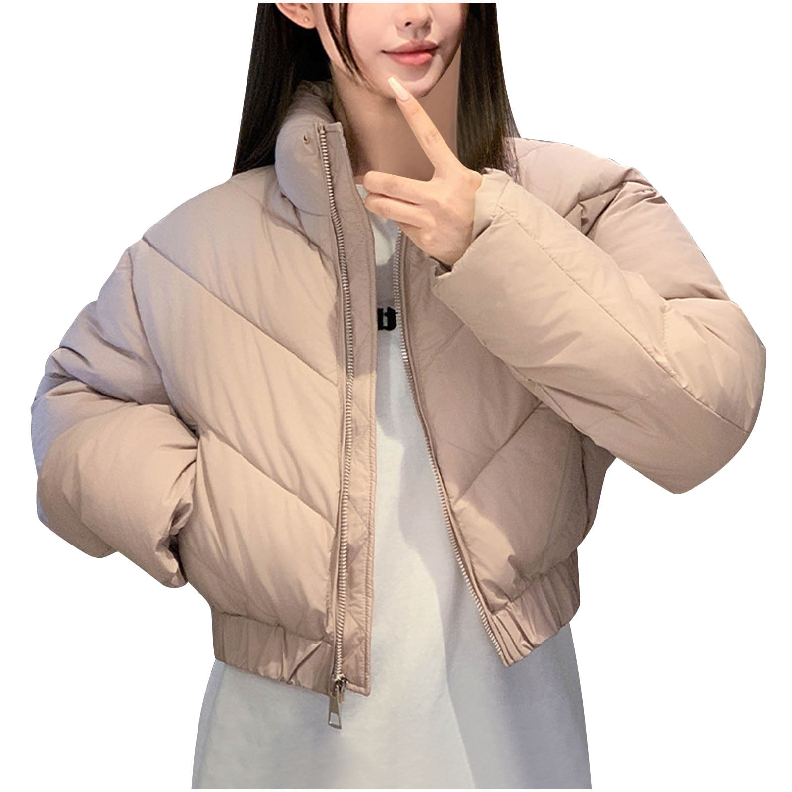 Zpanxa Women's Short Puffer Jacket Stand Collar Hyperwarm Insulation ...