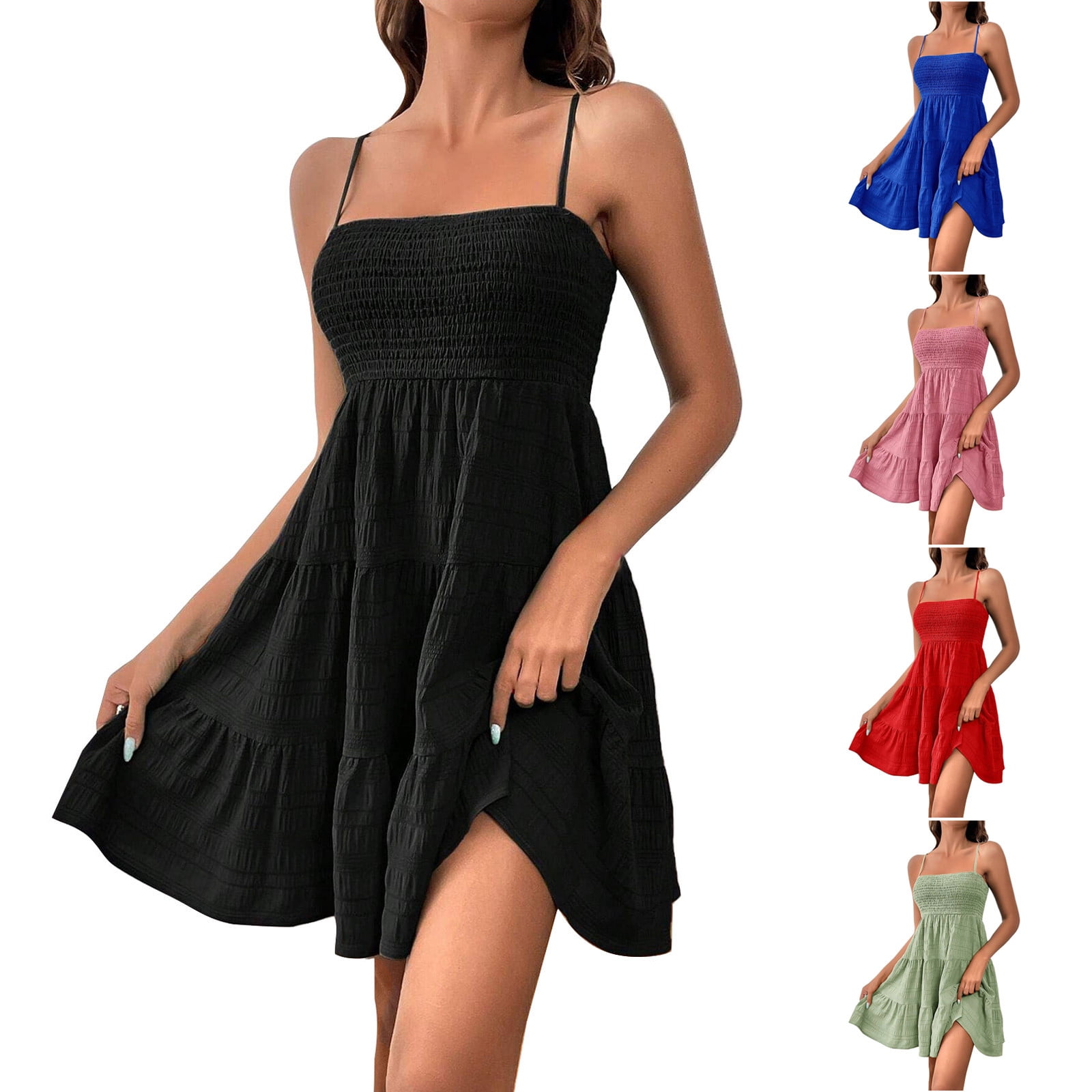 Zpanxa Women's Summer Solid Strappy Sundress Loose Fit Casual Beach ...