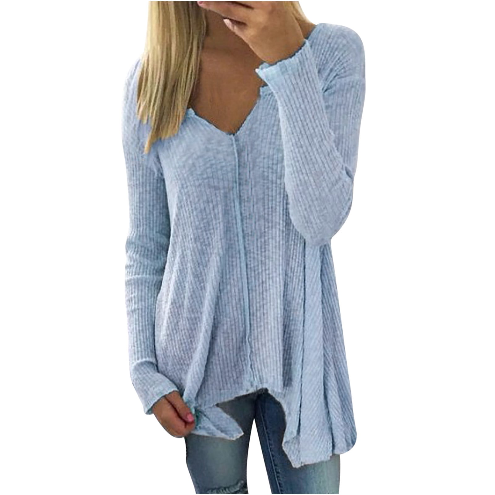 Zpanxa Womens Fall Winter Sweaters V Neck Knitted Sweater Plus Size ...