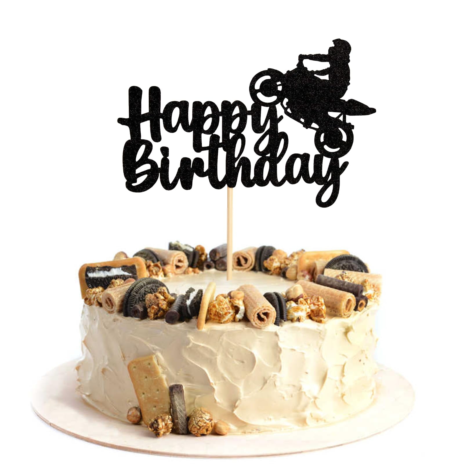 ZpiLkes Motorcycle Happy Birthday Cake Topper Glitter H2FSDBlack ...