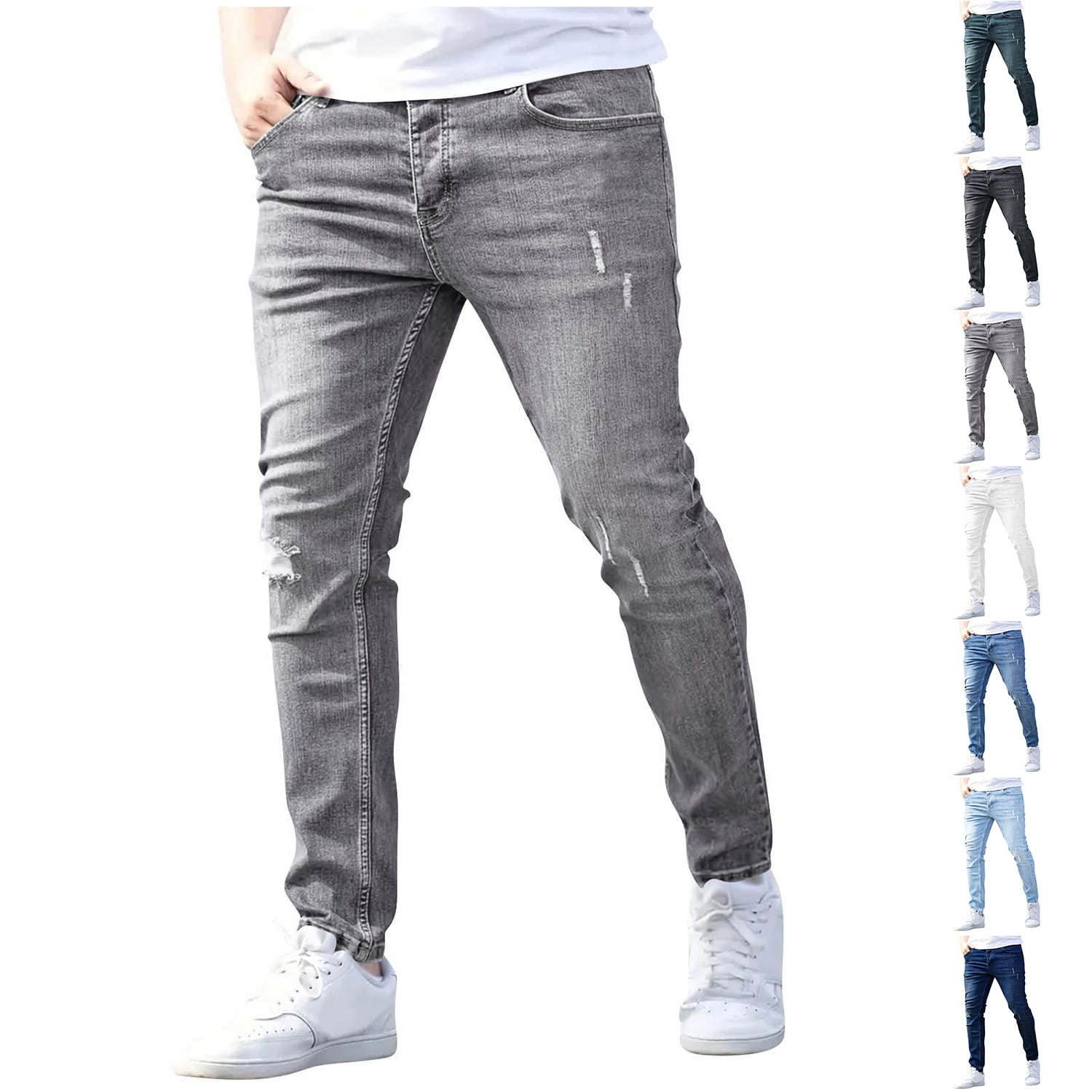 Zpzdpjkx Mens Skinny Ripped Denim Jean Pants Button Zipper Distressed ...