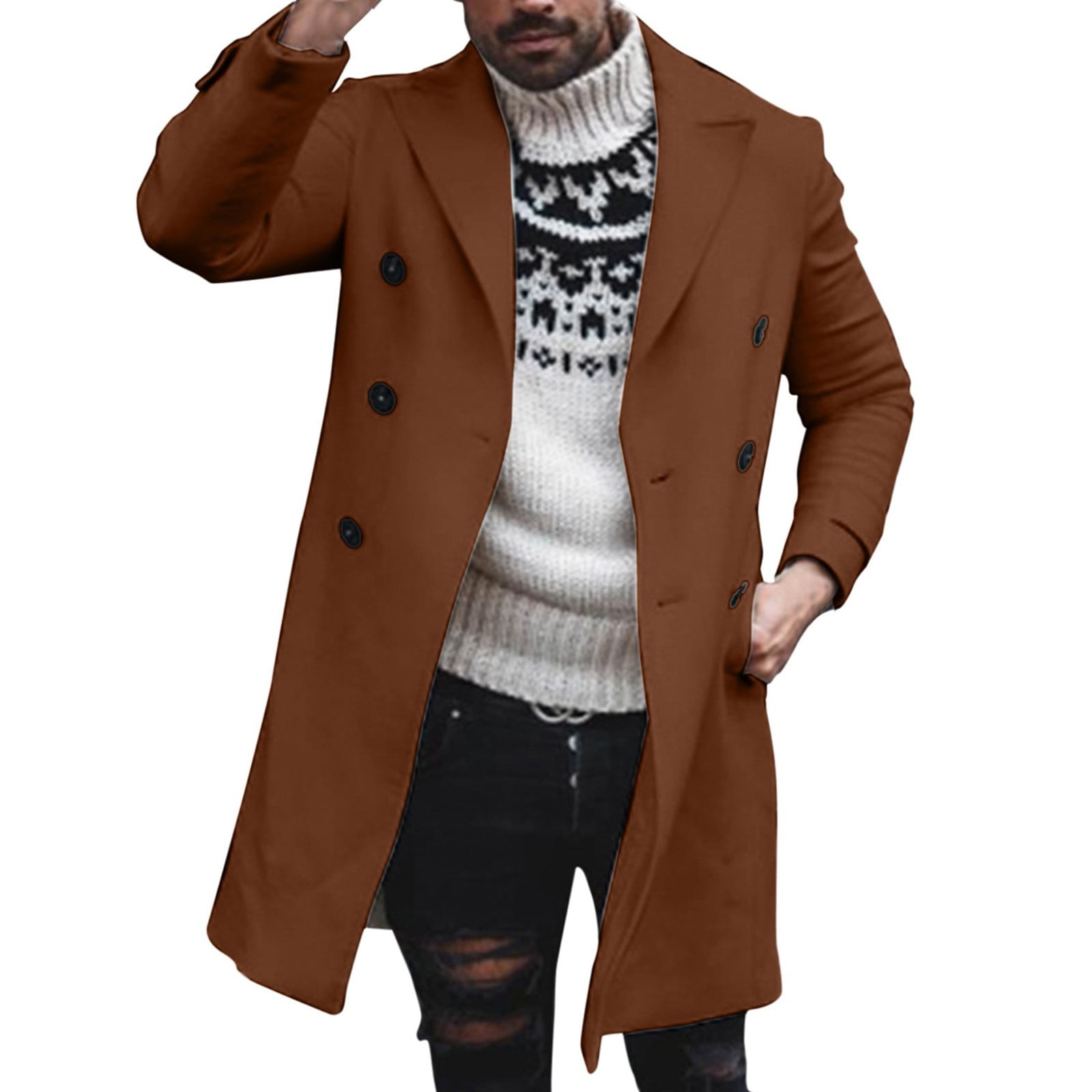 Zrbywb Men'S Fashion Trend Hooded Sweater Winter Trench Coat For Men ...