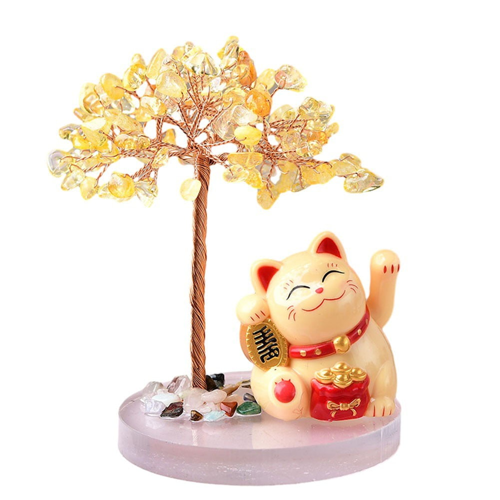 Zriyin Shake Hands Lucky Cat Fate Tree Natural Crystal Crushed Stone ...