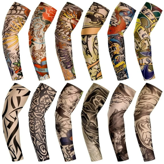 Zryal 12 Pcs Plus Size Tattoo Sleeves Fake Arm Sleeves Elasticity UV ...