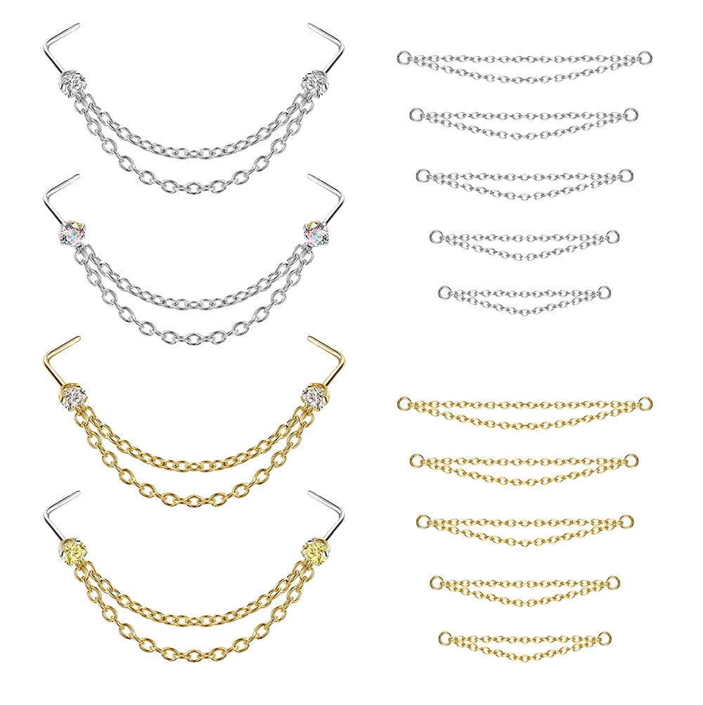 Zs 18Pcs/Set Double Nose Chain Piercing Across Nose Stud Claw Cubic ...