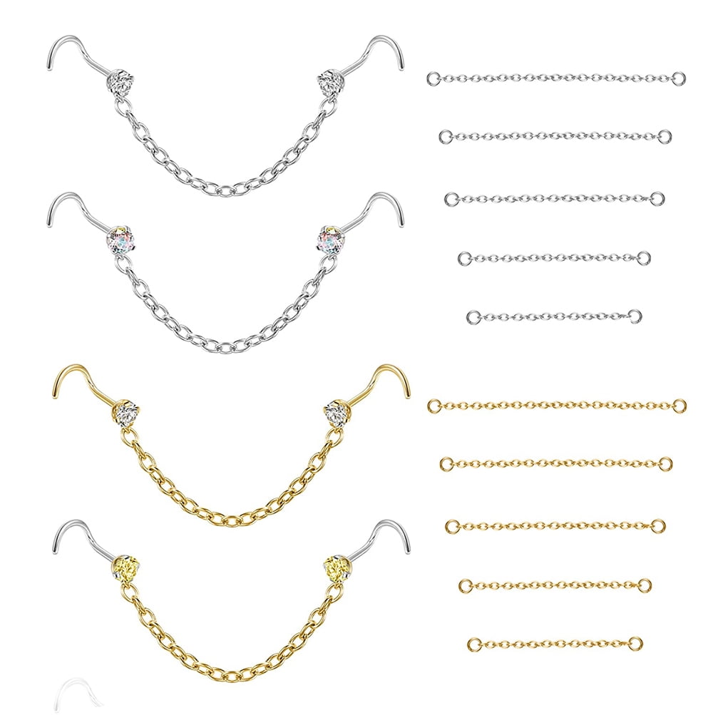 Zs 18Pcs/Set Nose Chain Piercing Across Nose Stud Claw Cubic Zirconia ...