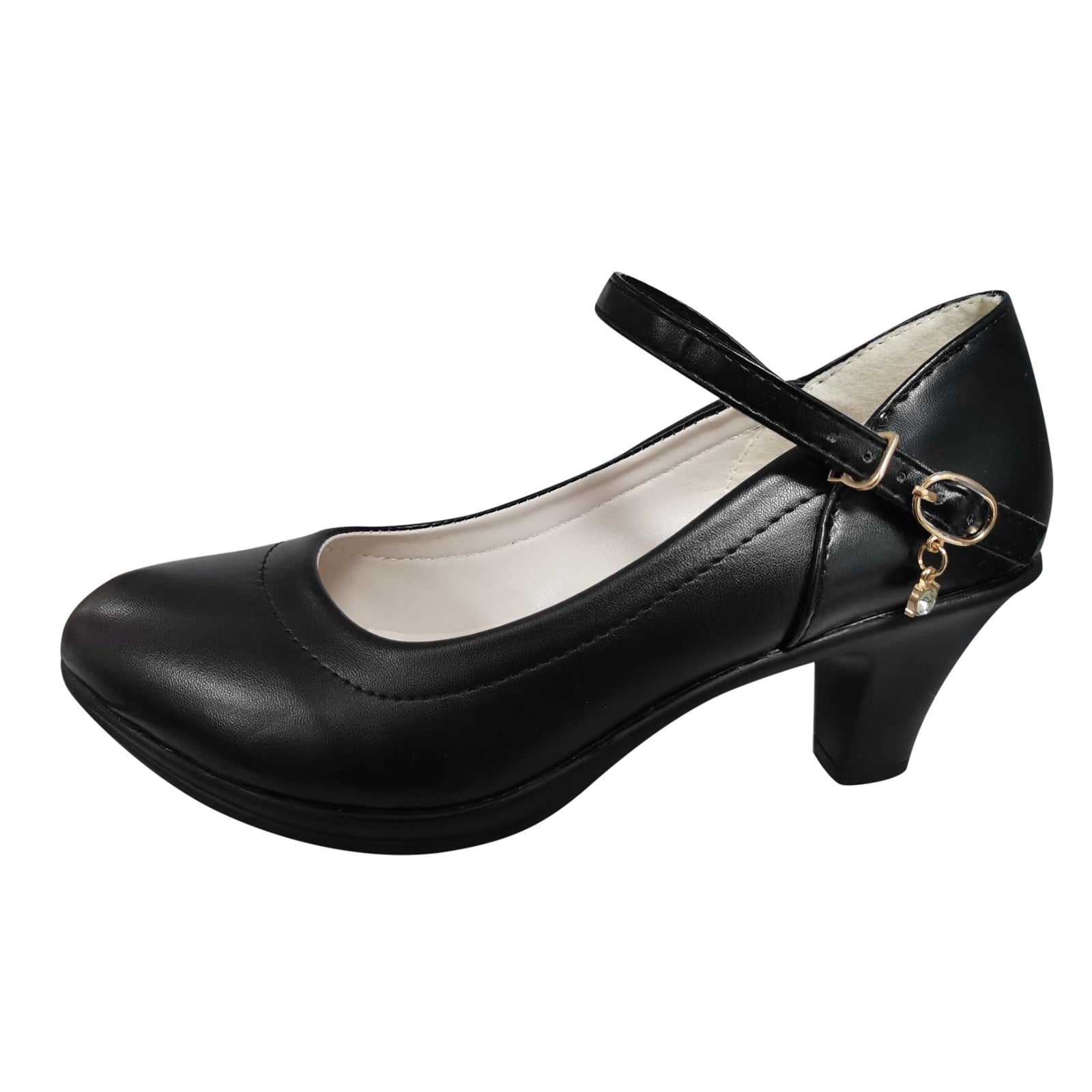 Zshosam Pumps Women's Closed-Toe Vintage High Heel Pumps Strap Buckle ...