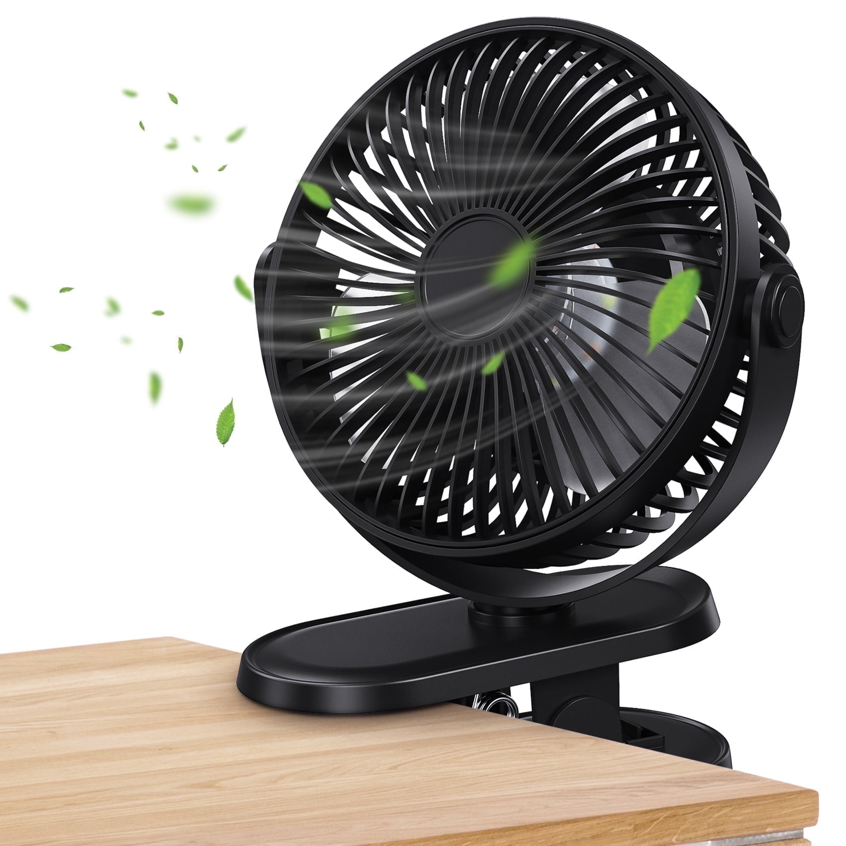 Zsiparty Clip on Fan, 4-Speed Rechargeable USB Desk Fan with Night ...