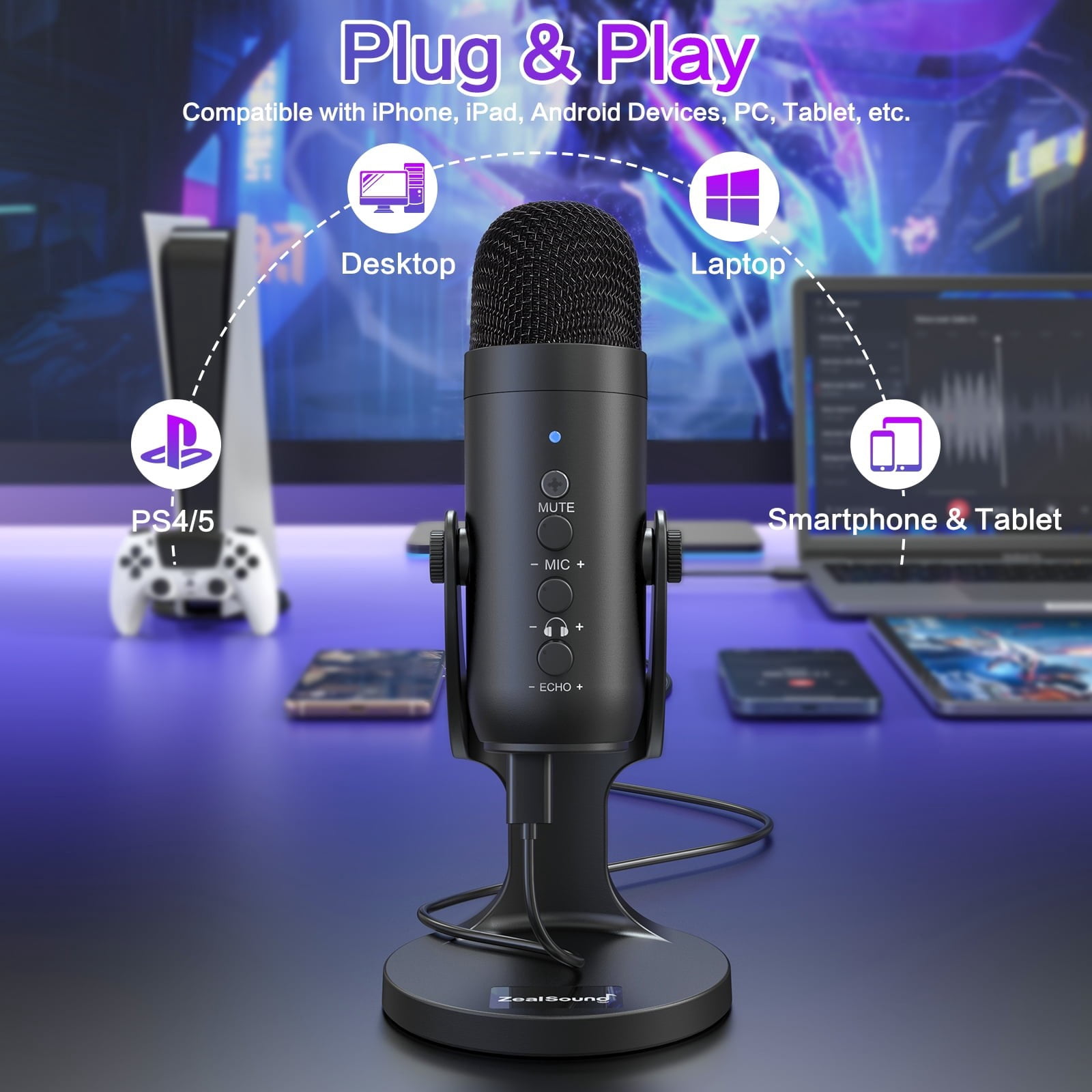 Zsyiiiiii USB Microphone Wired Live Streaming Karaoke Sound Card ...