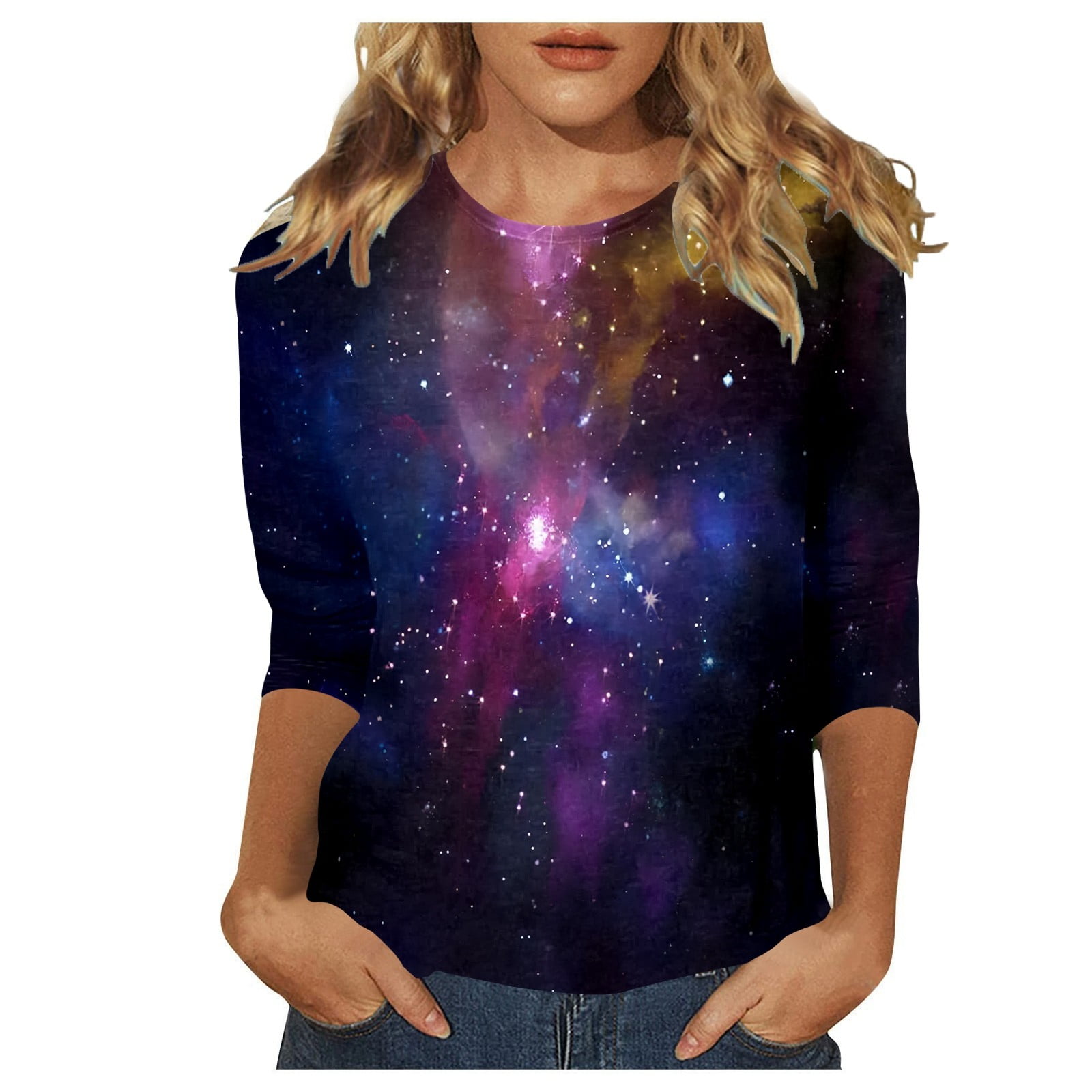 Zszcpp Casual Tops For Women Pattern Plus Size Galaxy Print Starry Sky ...