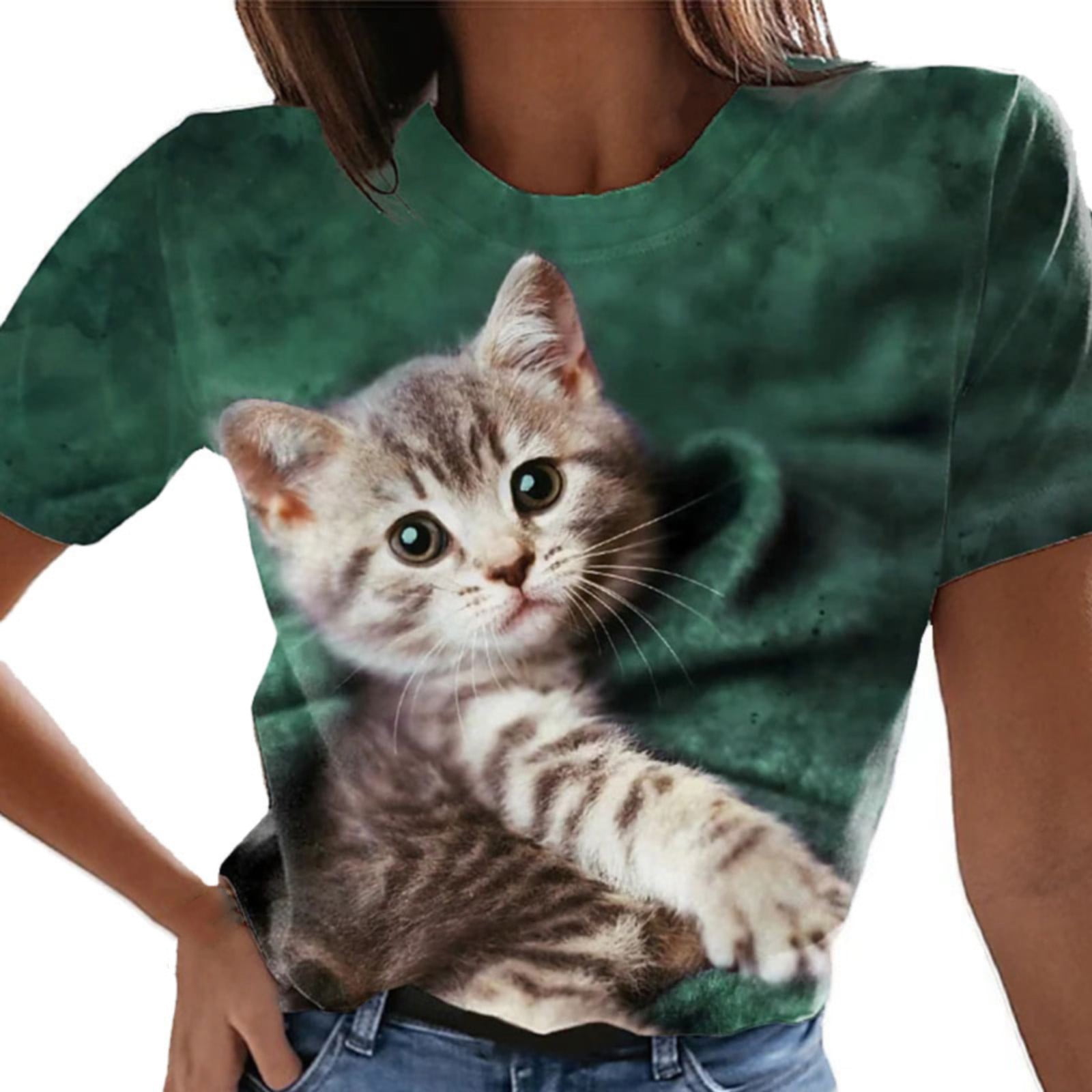 Zszcpp Casual Tops For Women Streetwear Slim Fit Cartoon Cat Print ...