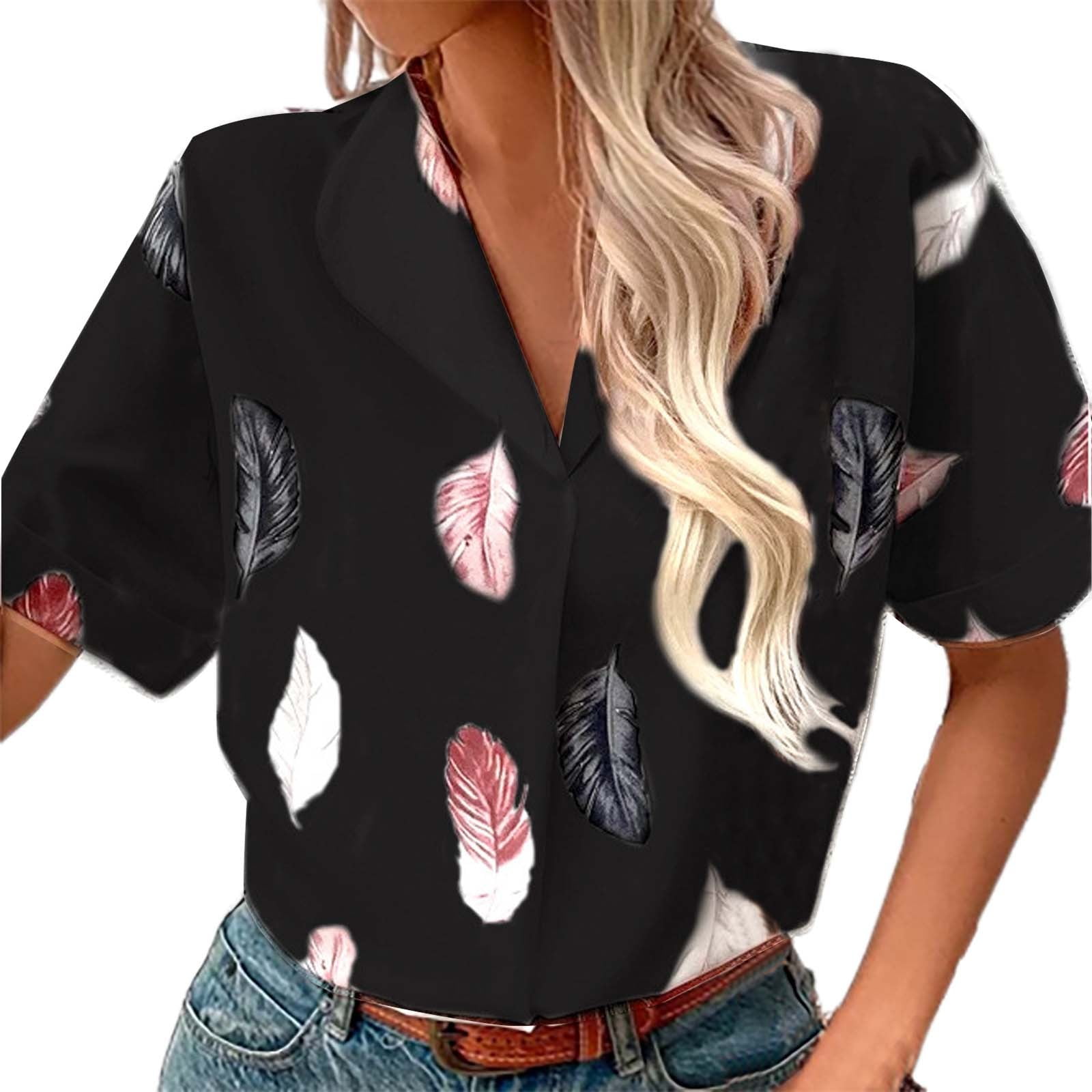 Zszcpp Going Out Tops For Women Button Down Vacation Recreation Feather ...
