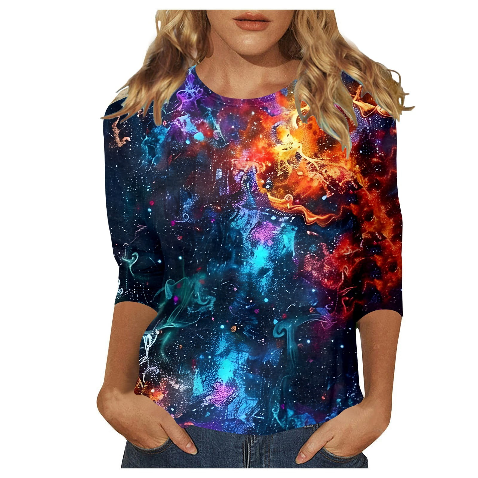 Zszcpp Going Out Tops For Women Galaxy Comfort Relaxed Cosmic Three ...