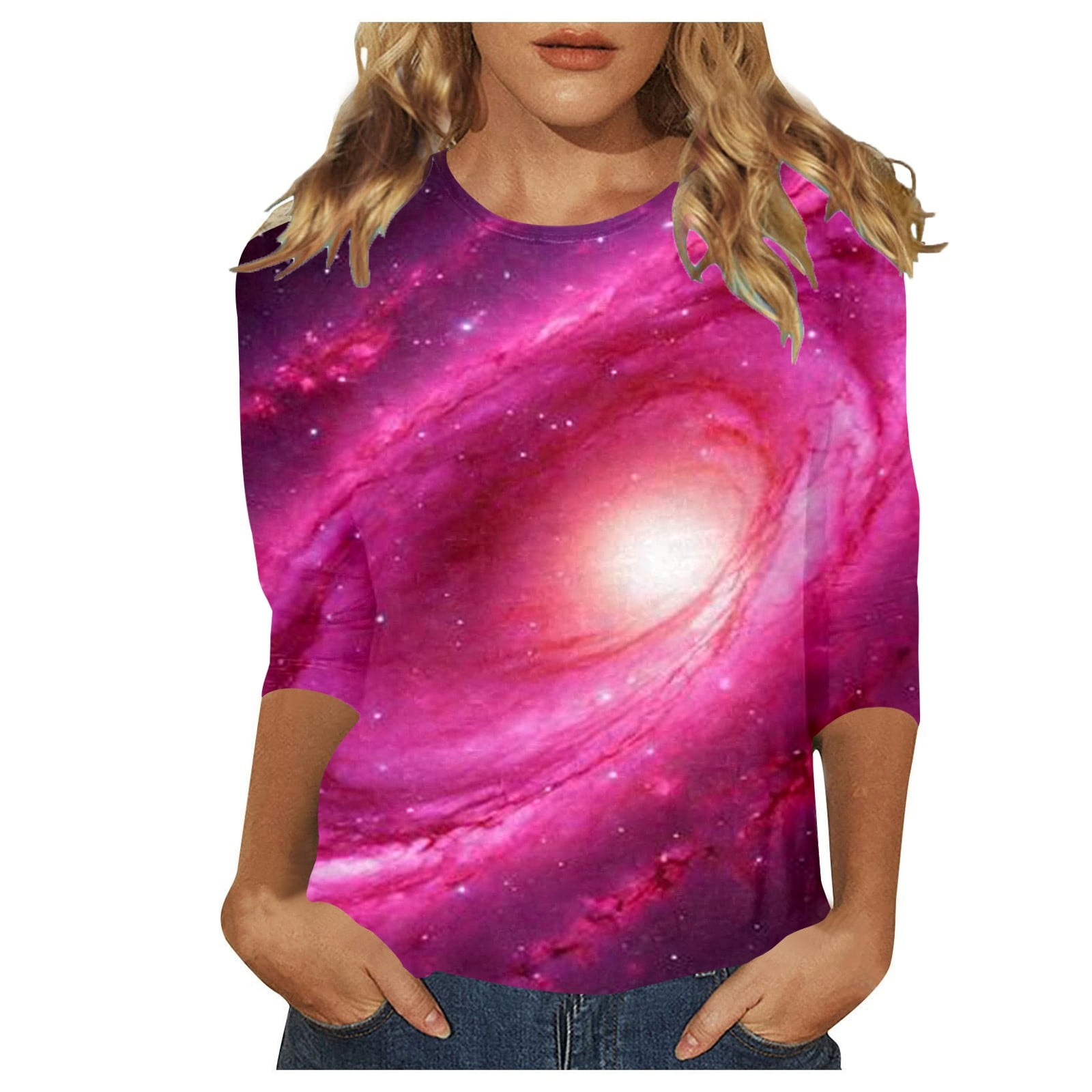 Zszcpp Going Out Tops For Women Pattern Galaxy Comfort Three Quarter ...