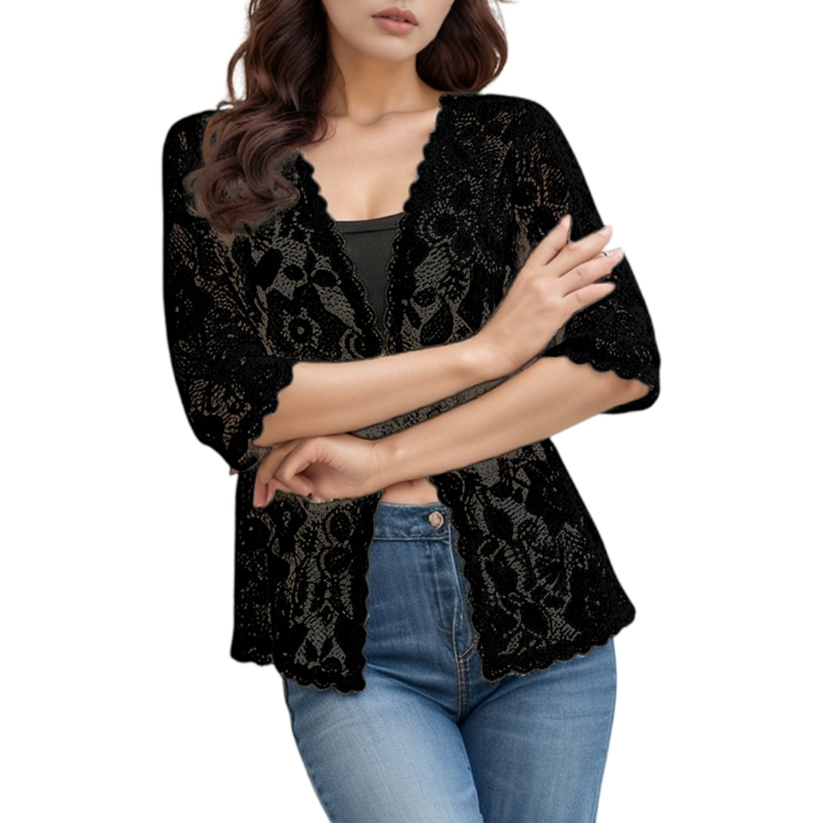 Zszcpp Going Out Tops For Women Solid Color Cardigan Lacy Sheer Beach ...