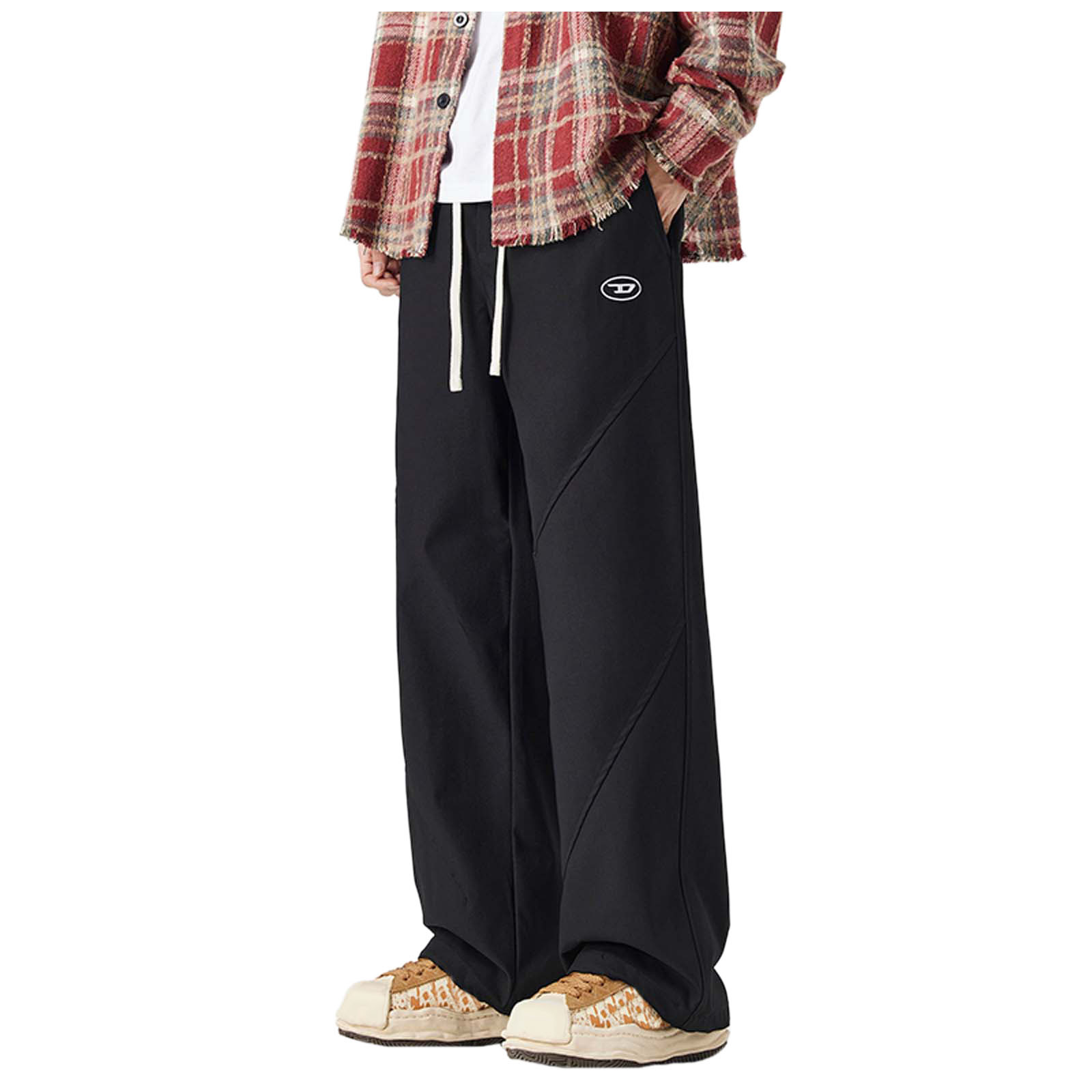 Zszcpp High Waisted Pants Men Retro High Street Embroidery Stitching ...