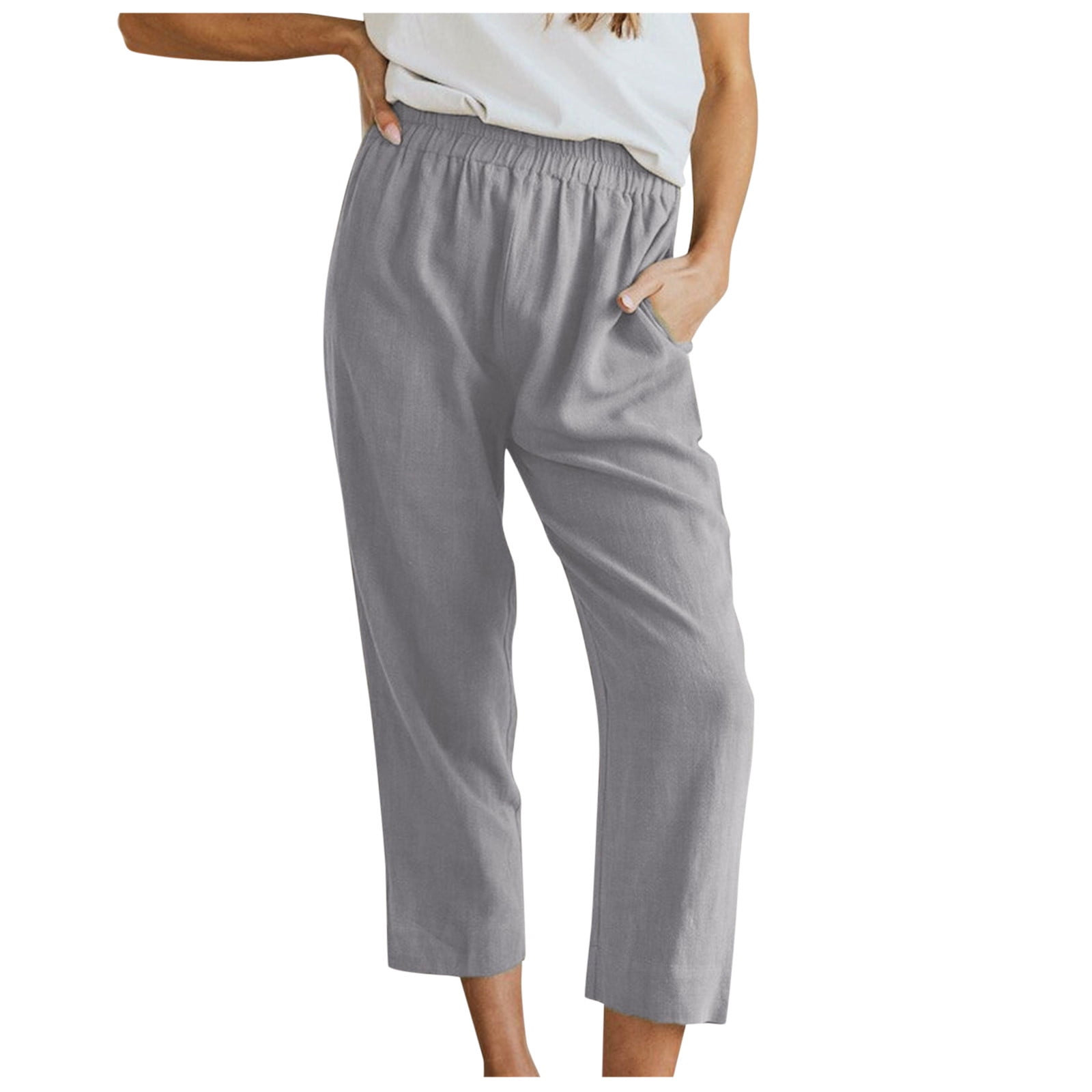 Zszcpp High Waisted Pants Womens Ankle Length Faddish Solid Linen Baggy ...