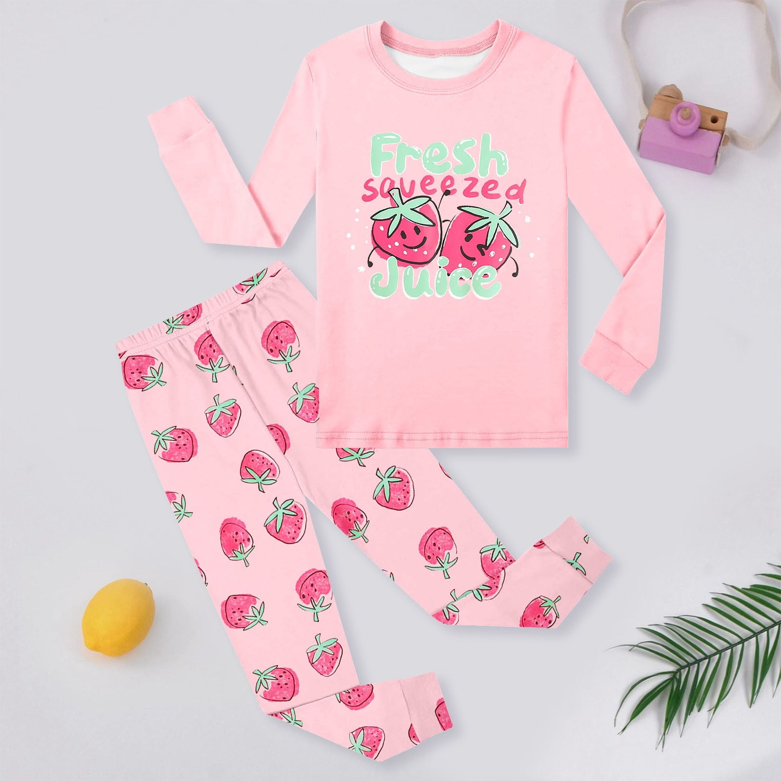 Zszcpp Little Girls Pajamas Sets 2 Piece Outfits Sets Strawberry Letter ...