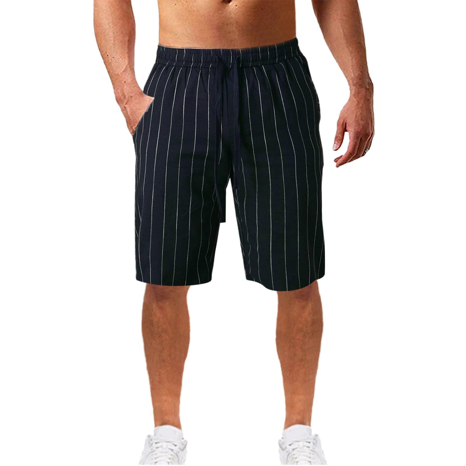 Zszcpp Men'S Shorts Casual Spring Pure Color Simple Style Pinstripe ...