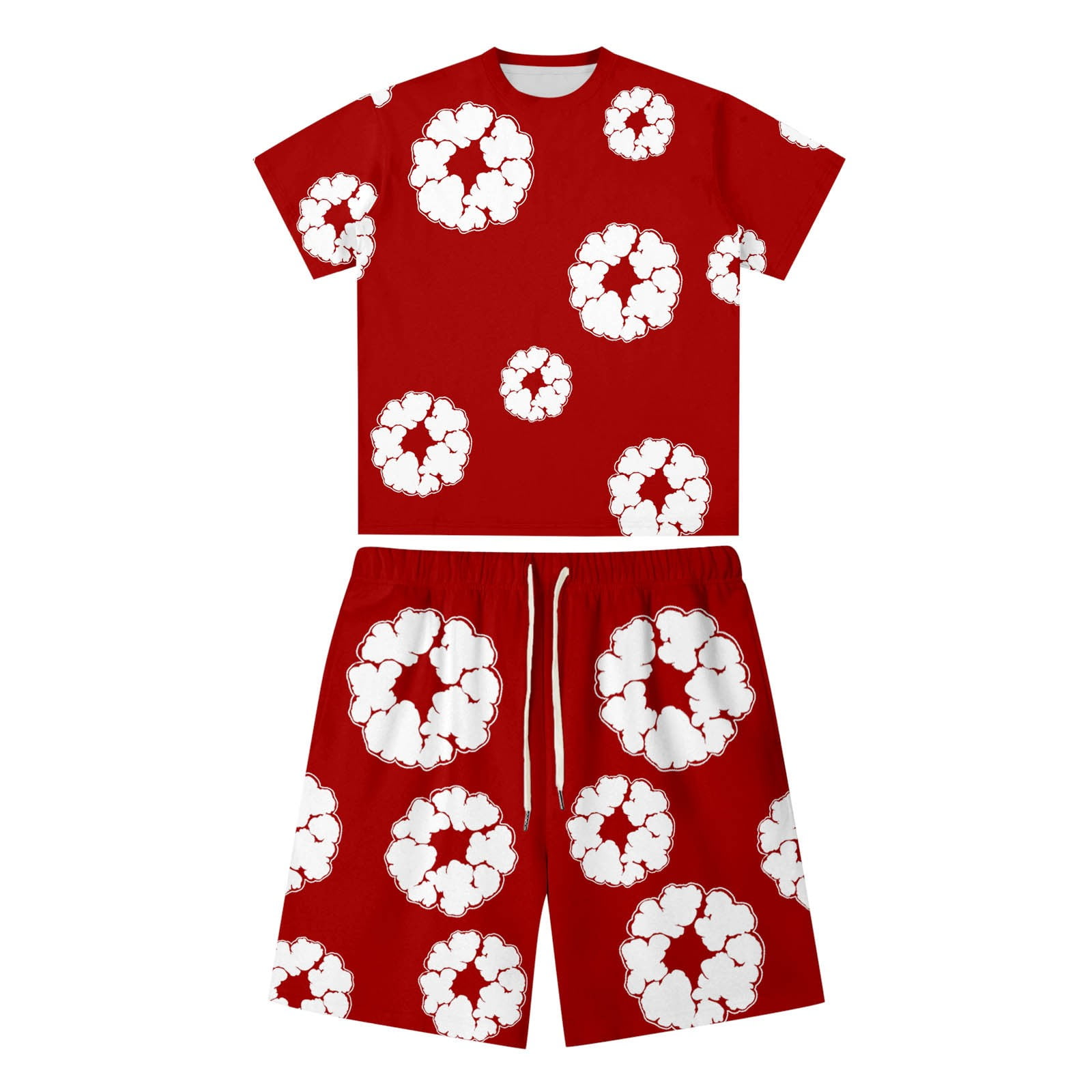 Zszcpp Men'S Shorts Set Outfits Set Round Enck Thin Floral Print Short ...