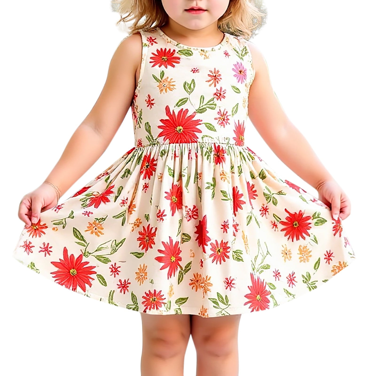 Zszcpp Mini Dress For Toddler Girl Sleeveless Round Enck Leisure Lovely ...