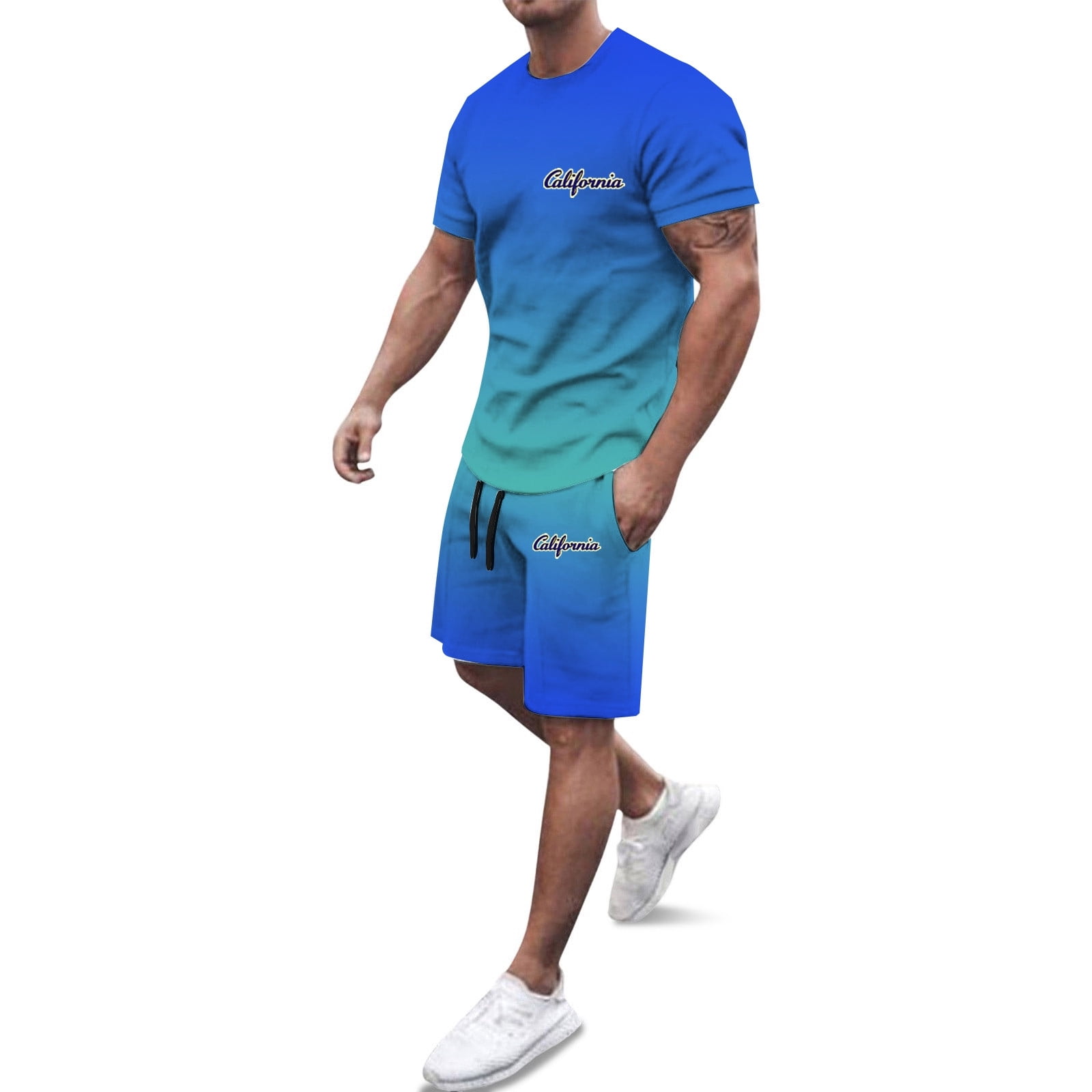 Zszcpp Outfit For Men Shorts Set Plus Size Exercise Gradient City ...