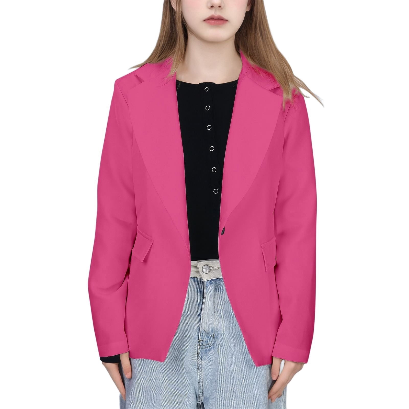 Zszcpp Suits For Teenage Girls Solid Lapel Suit Open Front Long Sleeve ...