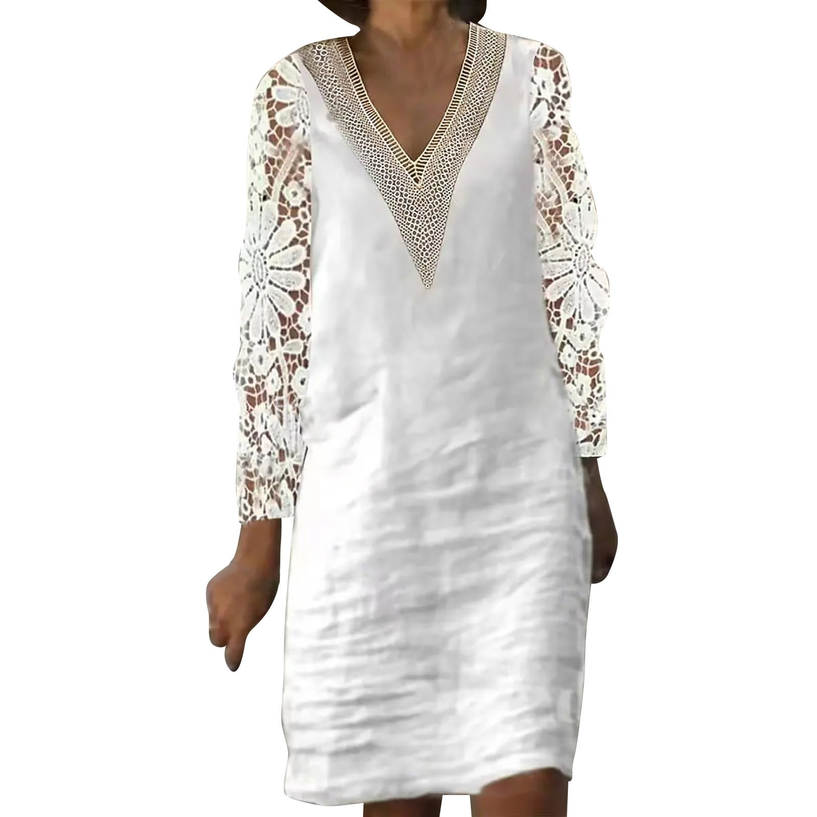 Zszcpp Summer Dresses For Women 2025 Lace Patchwork All Matching Softable Going Out V-Neck Brief ...