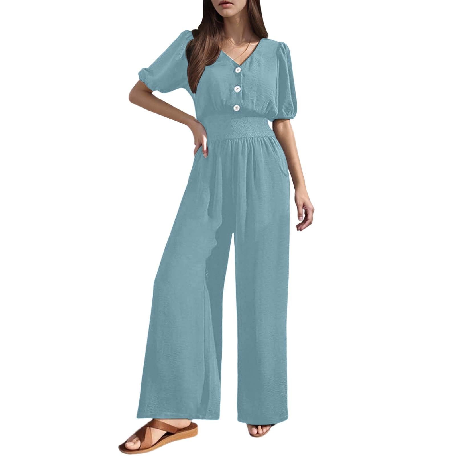 Zszcpp Summer Jumpsuits For Women 2025 Versatile Buckle V-Neck Short ...