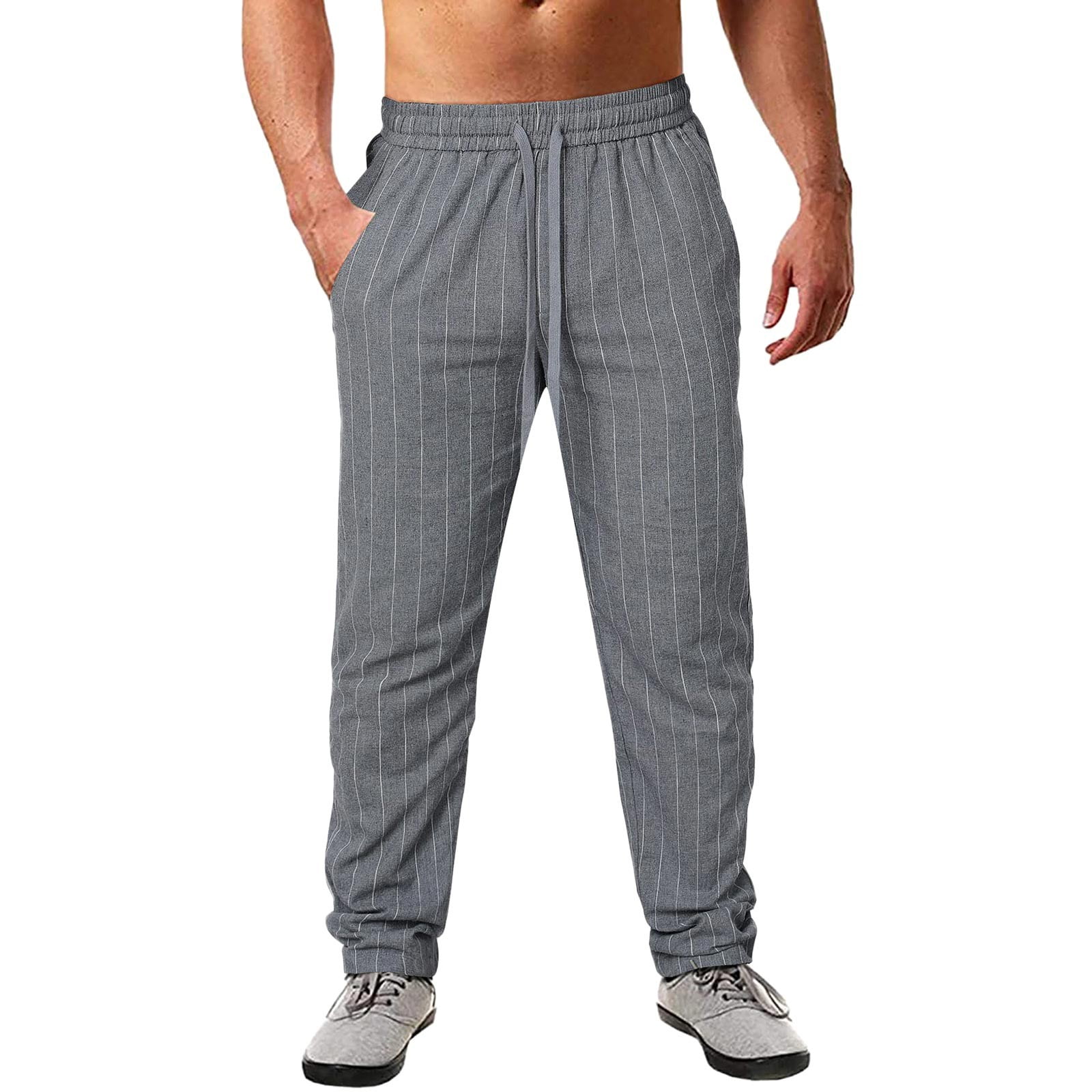 Zszcpp Summer Pants For Mens 2025 Spring Pinstripe Cotton Linen Active ...