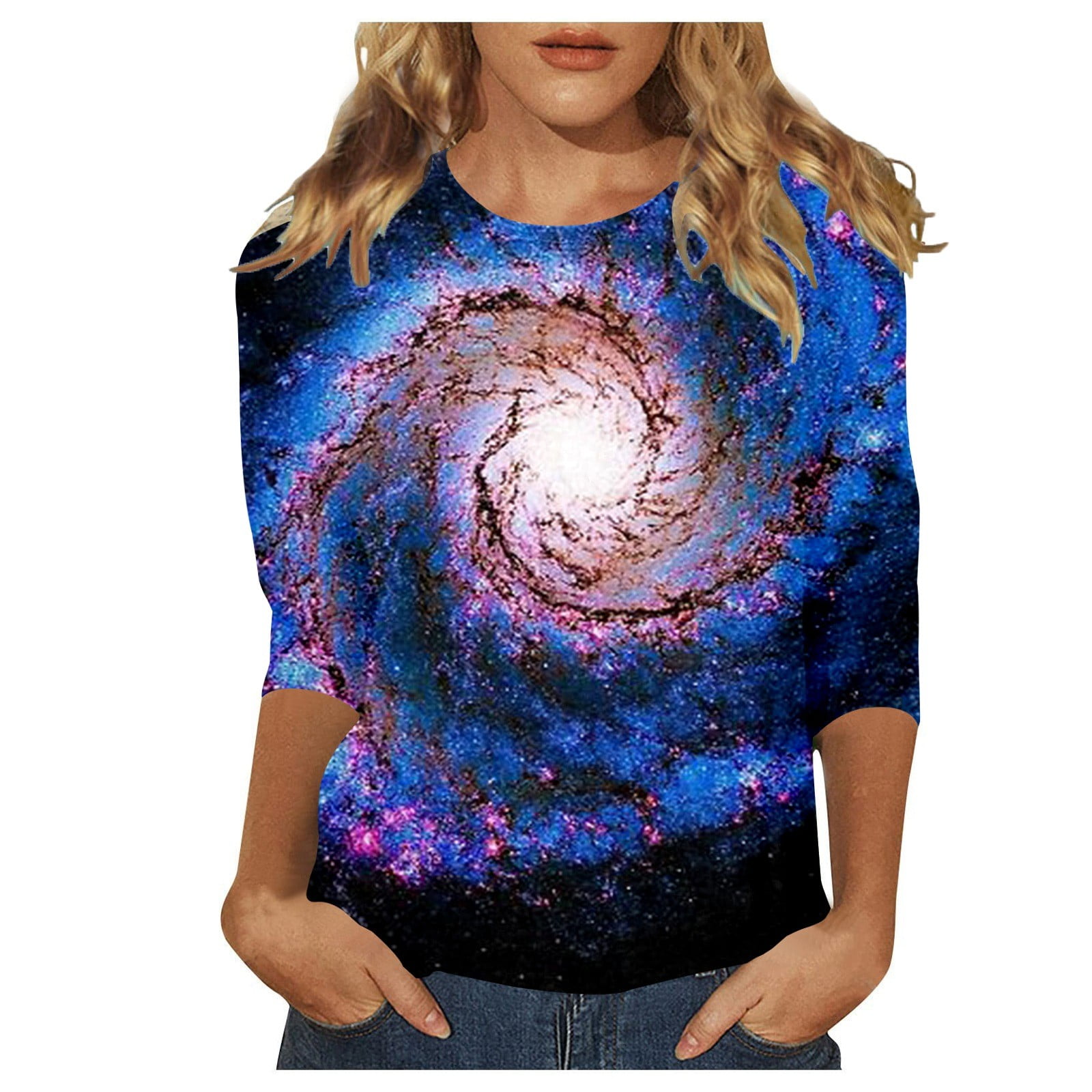 Zszcpp Summer Tops For Women 2025 Galaxy Relaxed Plus Size Three ...