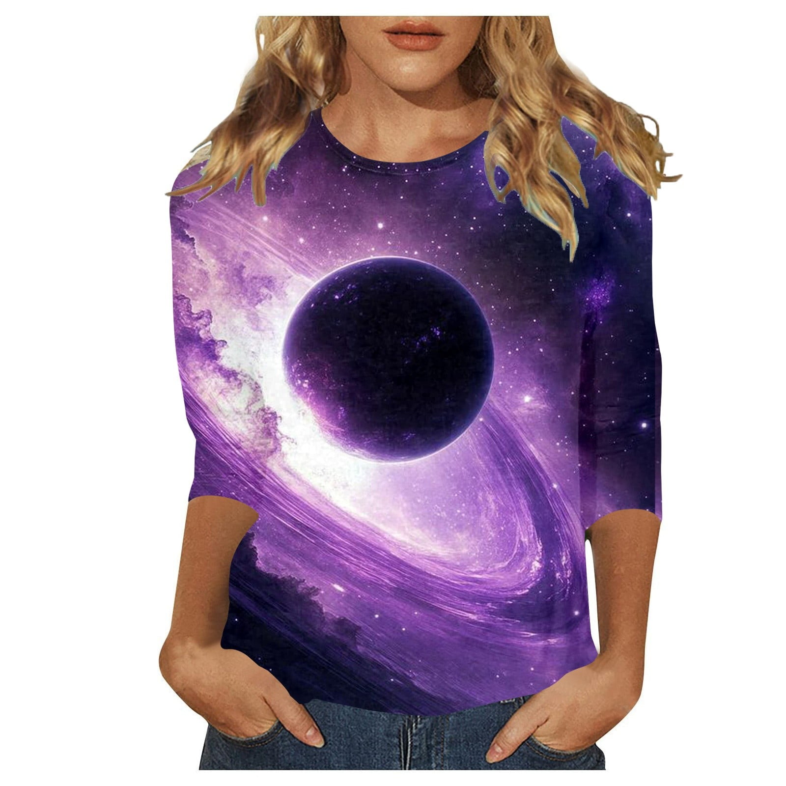 Zszcpp Summer Tops For Women 2025 Print Pattern Cosmic Relaxed Three ...